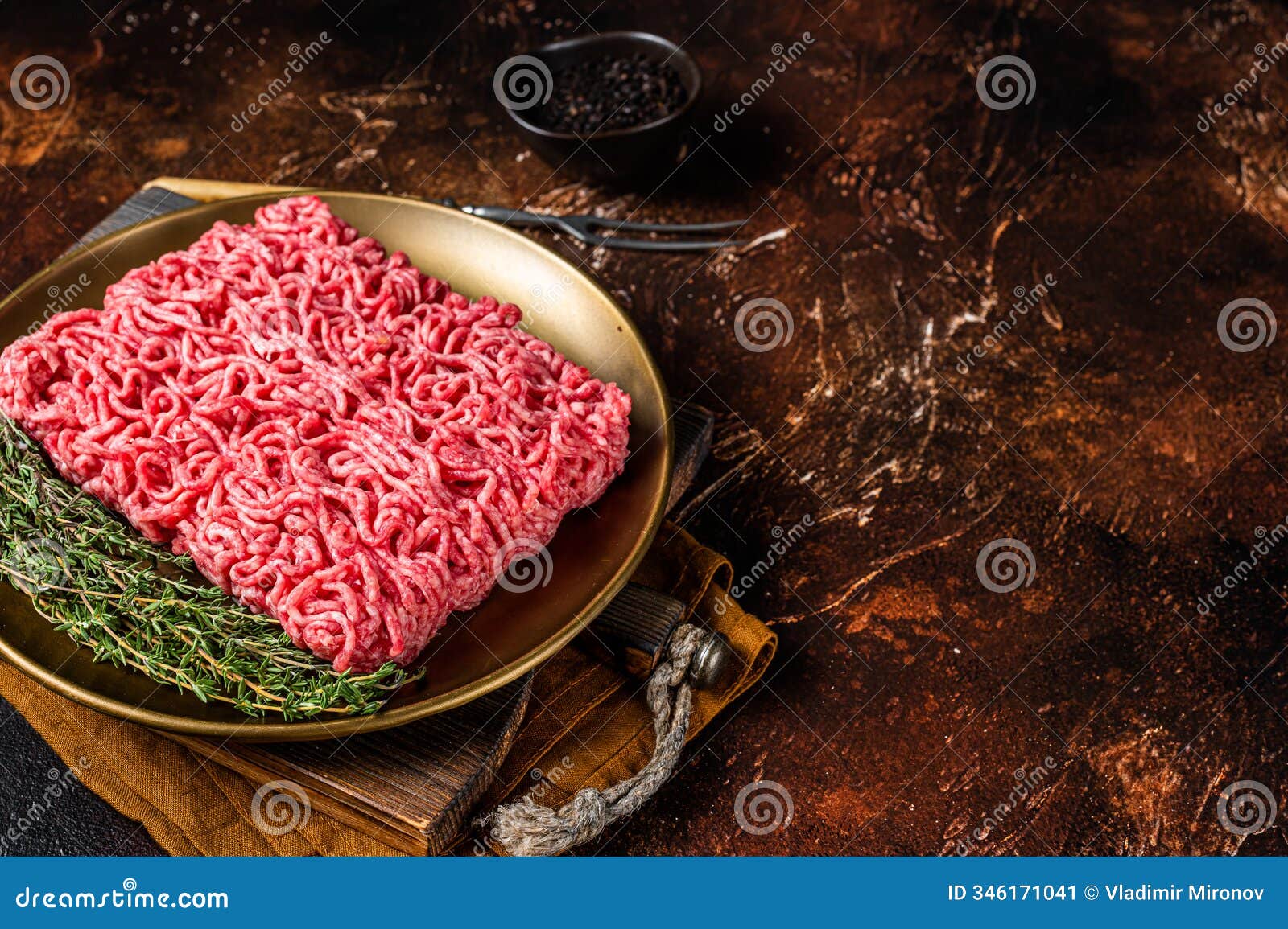 Fresh Mutton Lamb Mince Meat, Raw Ground Meat. Dark Background. Top ...