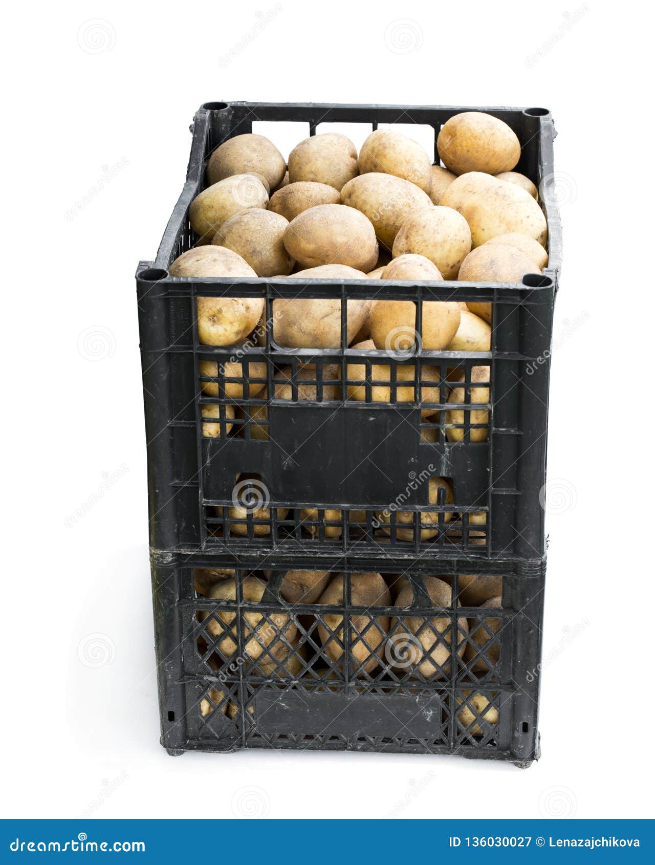 Fresh New Potatoes in Plastic Crates Isolated on White Stock Image ...