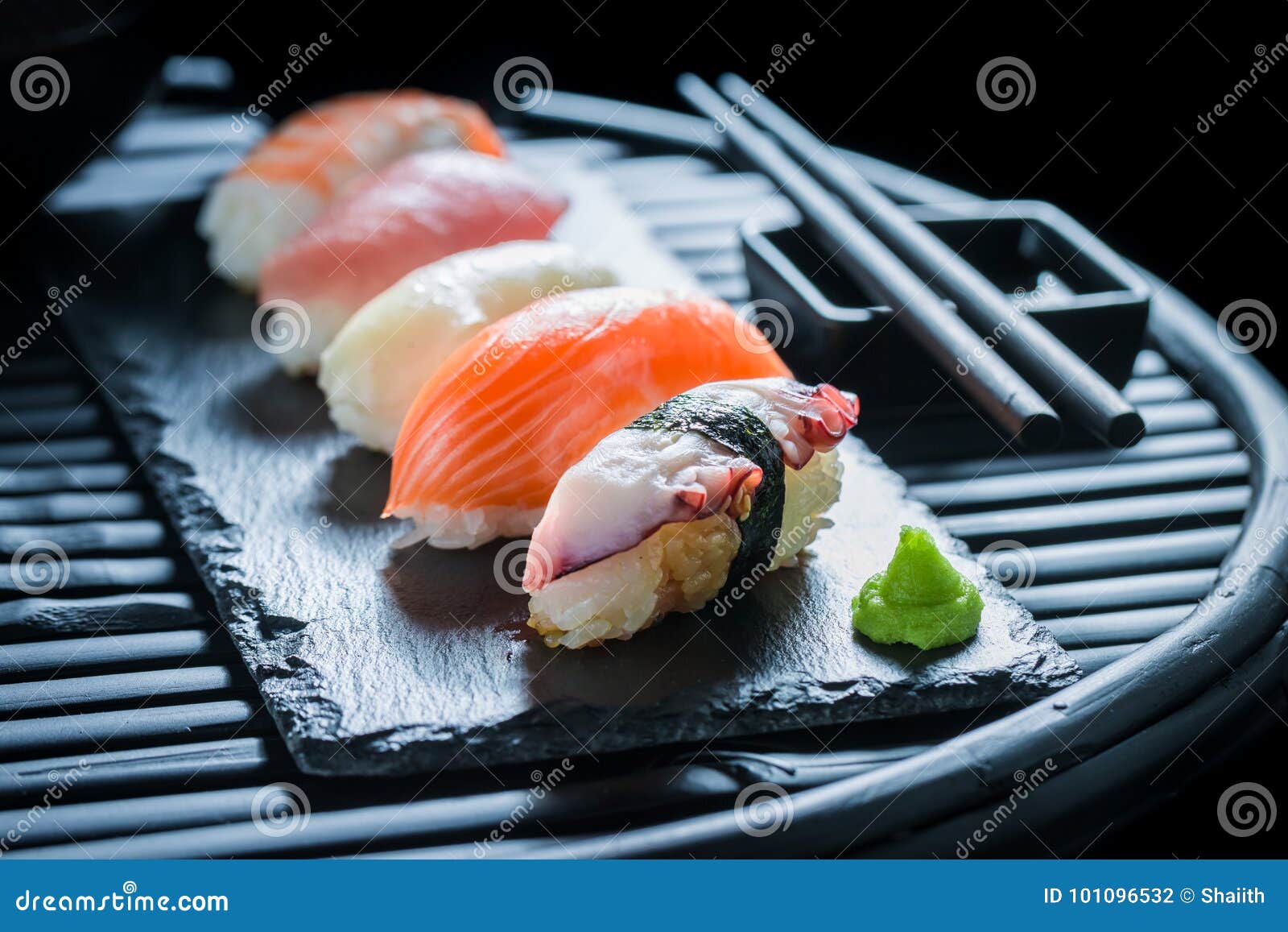 Fresh Nigiri Sushi Made of Salmon and Rice Stock Photo - Image of fresh ...