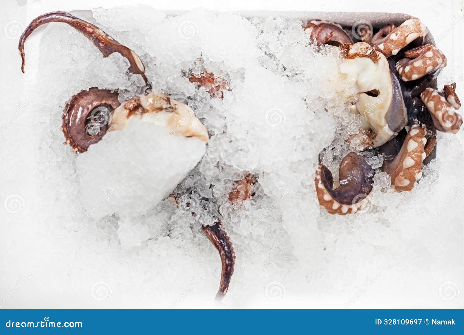 Fresh Octopus on Ice on the Counter in the Supermarket. Stock Image ...