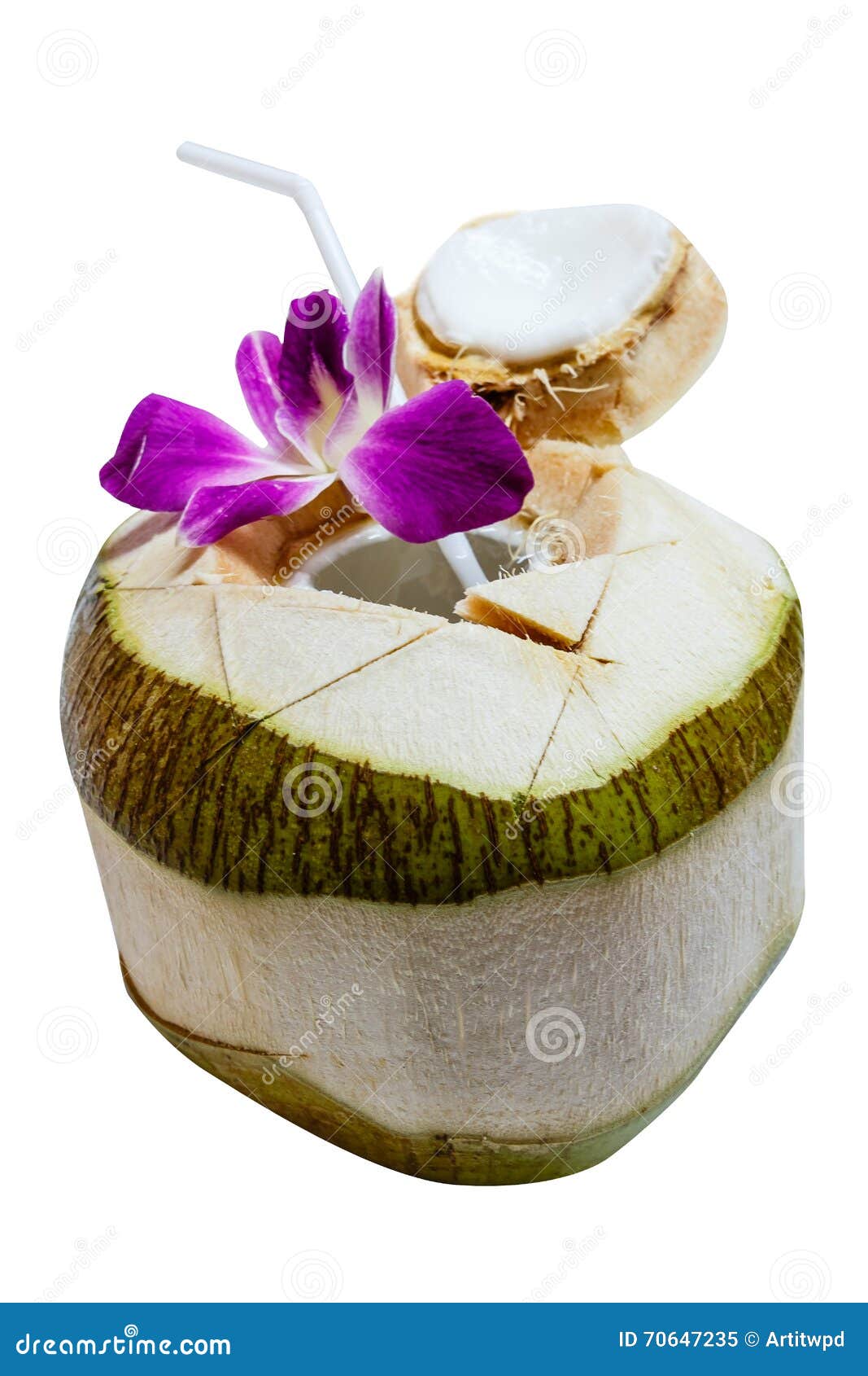 Fresh Opened Coconut. Ready for Drinking Coconut Water Inside Stock ...