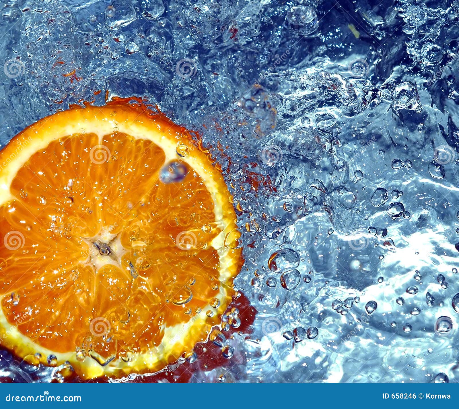 Fresh orange in cold water stock photo. Image of soda, pour - 658246