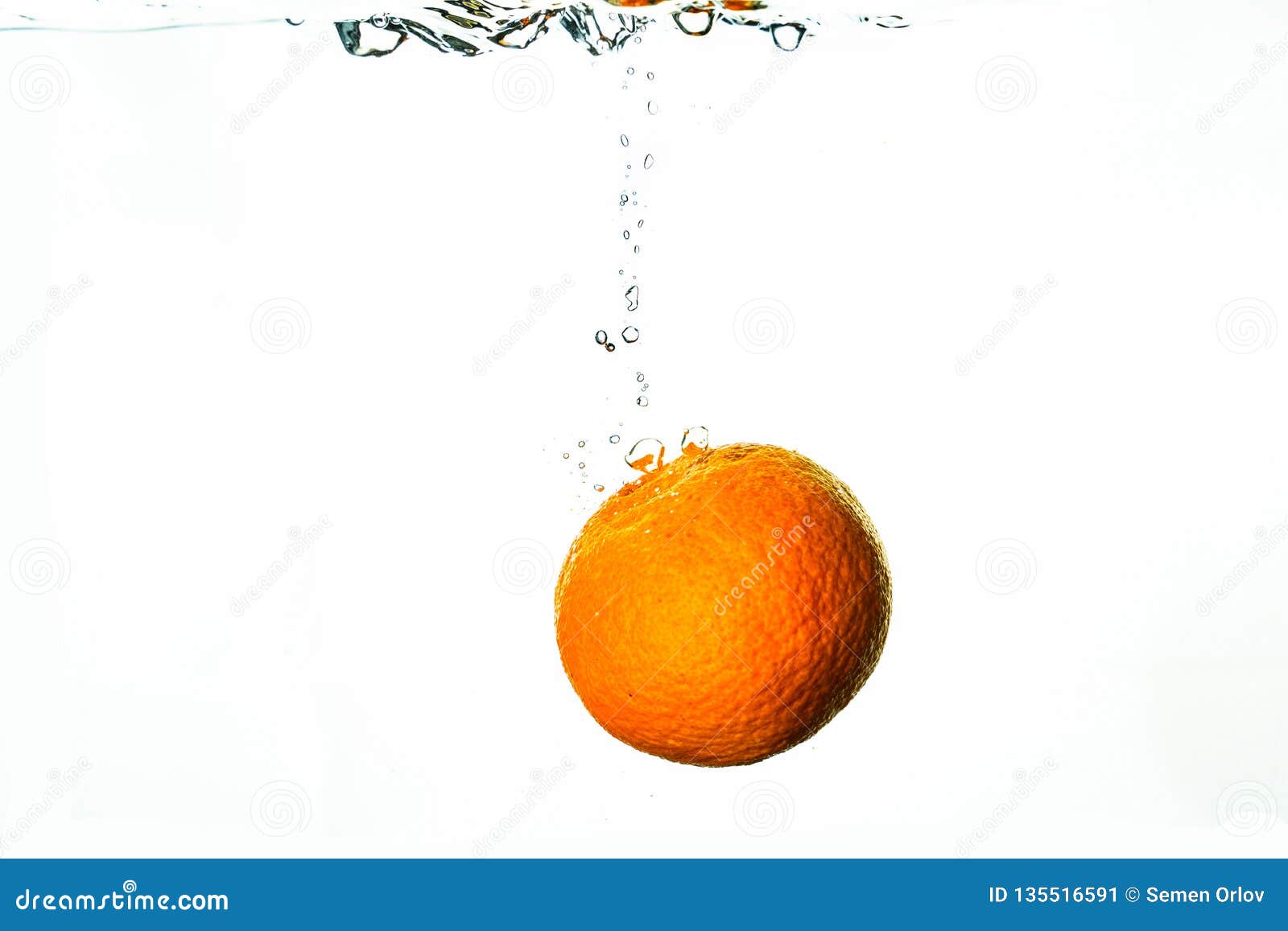 Fresh Orange Falls into Water with Splash and Bubbles Stock Image ...