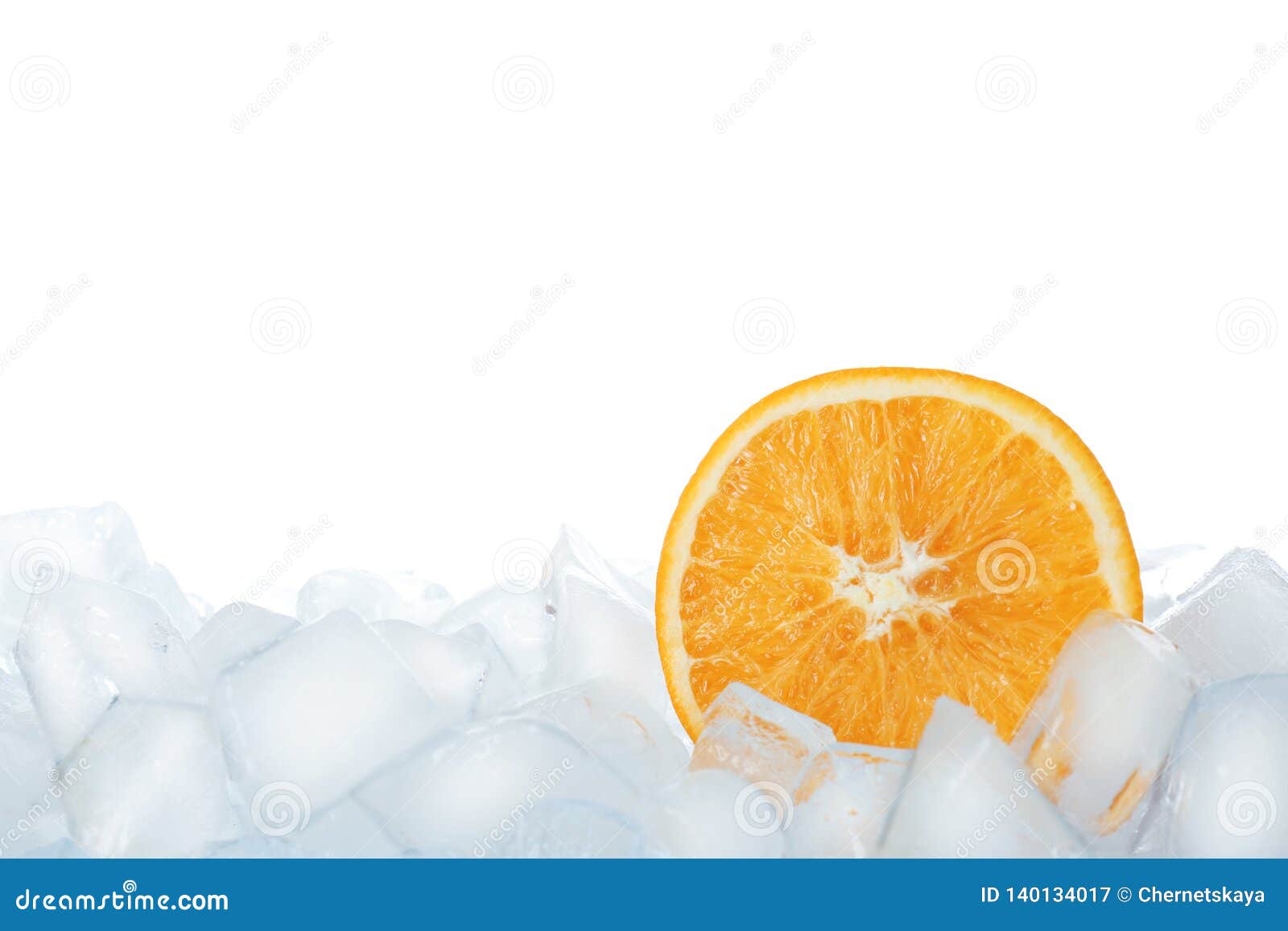 Fresh Orange on Ice Cubes Against White Stock Image - Image of ...