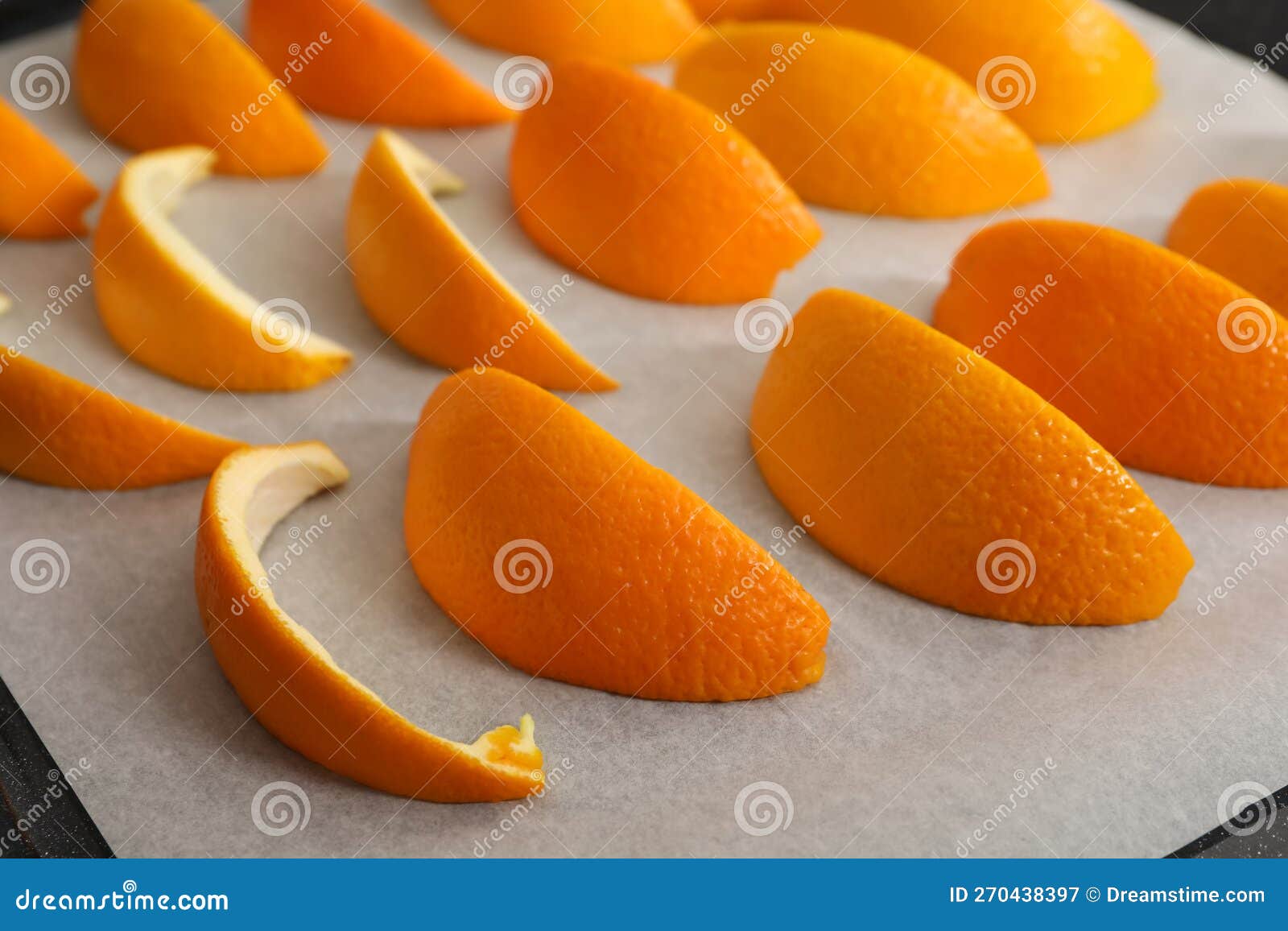 Fresh Orange Peels on White Parchment Paper, Closeup Stock Image ...