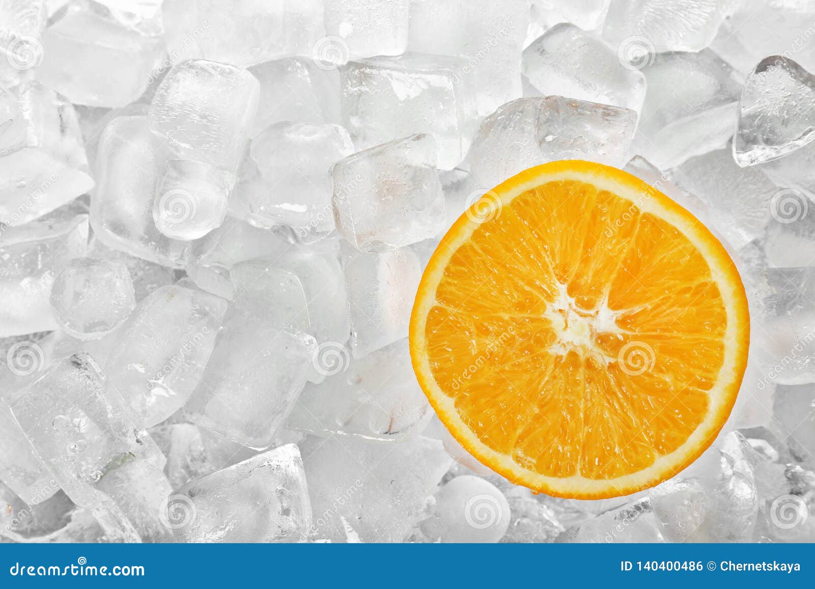 Fresh Orange on Pile of Ice Cubes Stock Photo - Image of citrus, froze ...