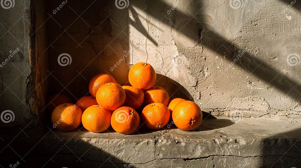 Fresh Oranges Basking in Sunlight on Rustic Surface Stock Illustration ...