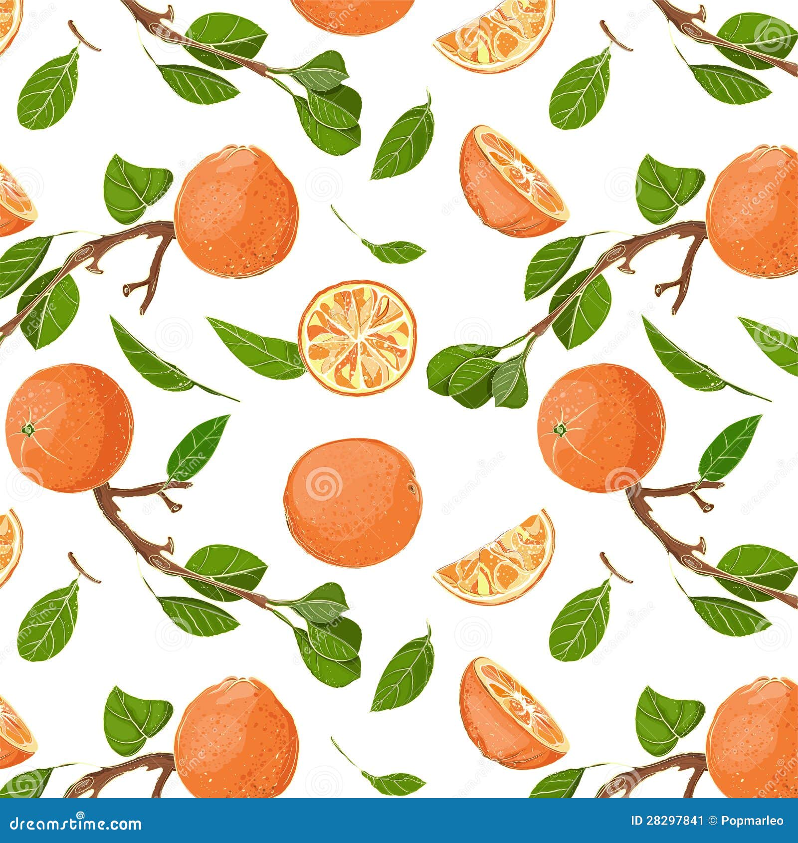 Fresh Oranges and Leaves Seamless Pattern Stock Vector - Illustration ...