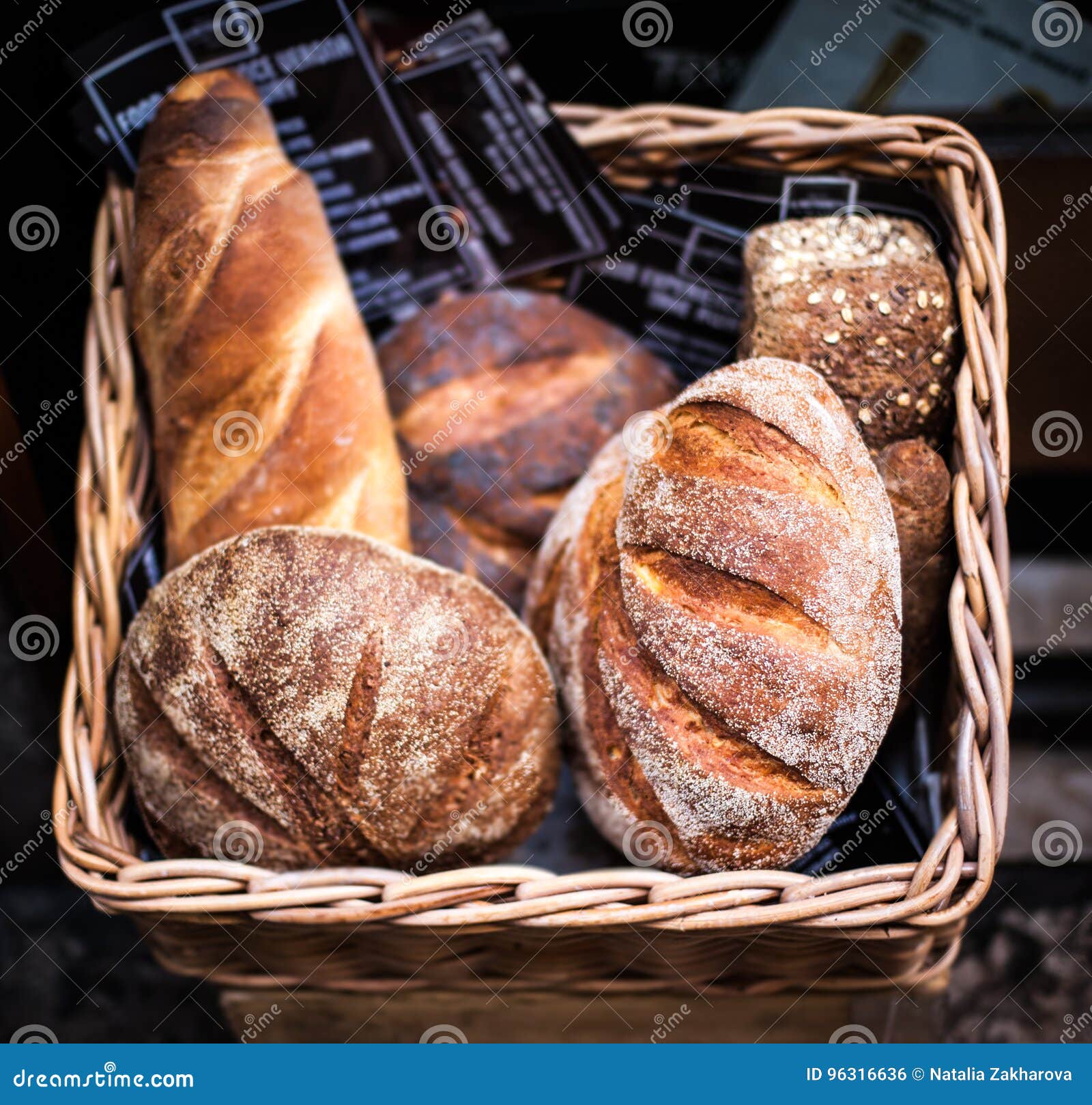 Fresh Organic Bread in a Basket on a Market Stall Close Up Ima Stock ...