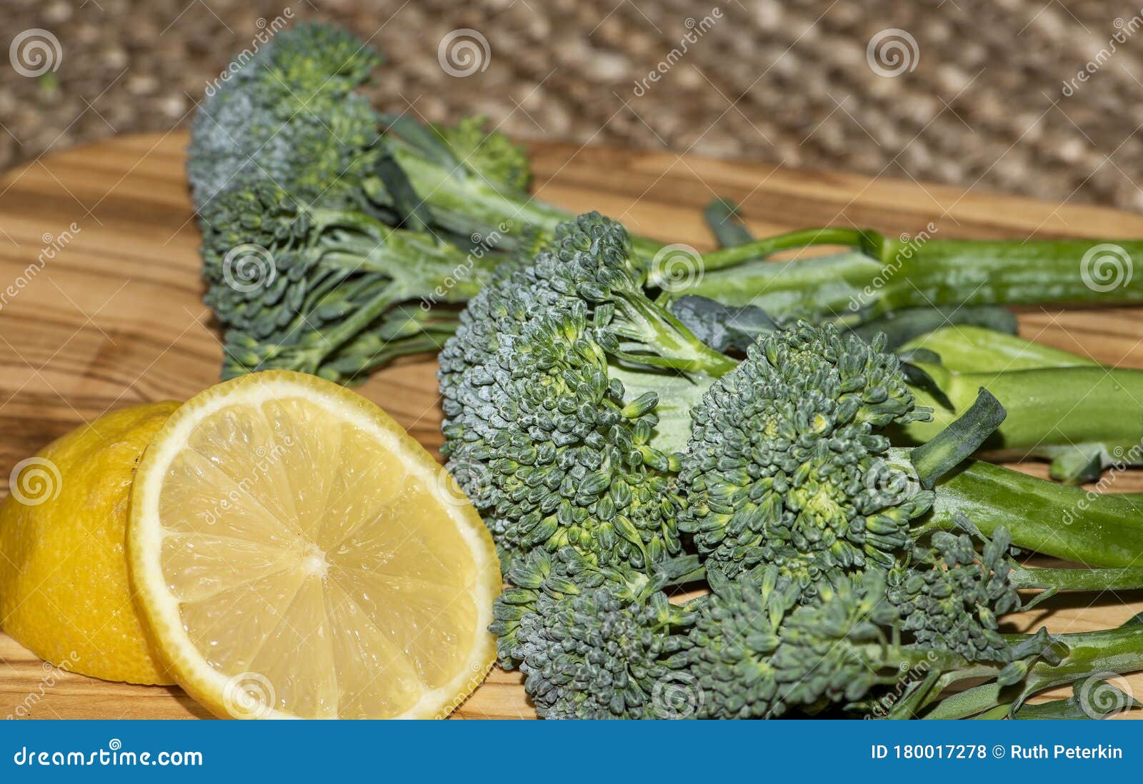 Fresh Organic Broccoli and a Slice of Lemon Stock Photo - Image of ...