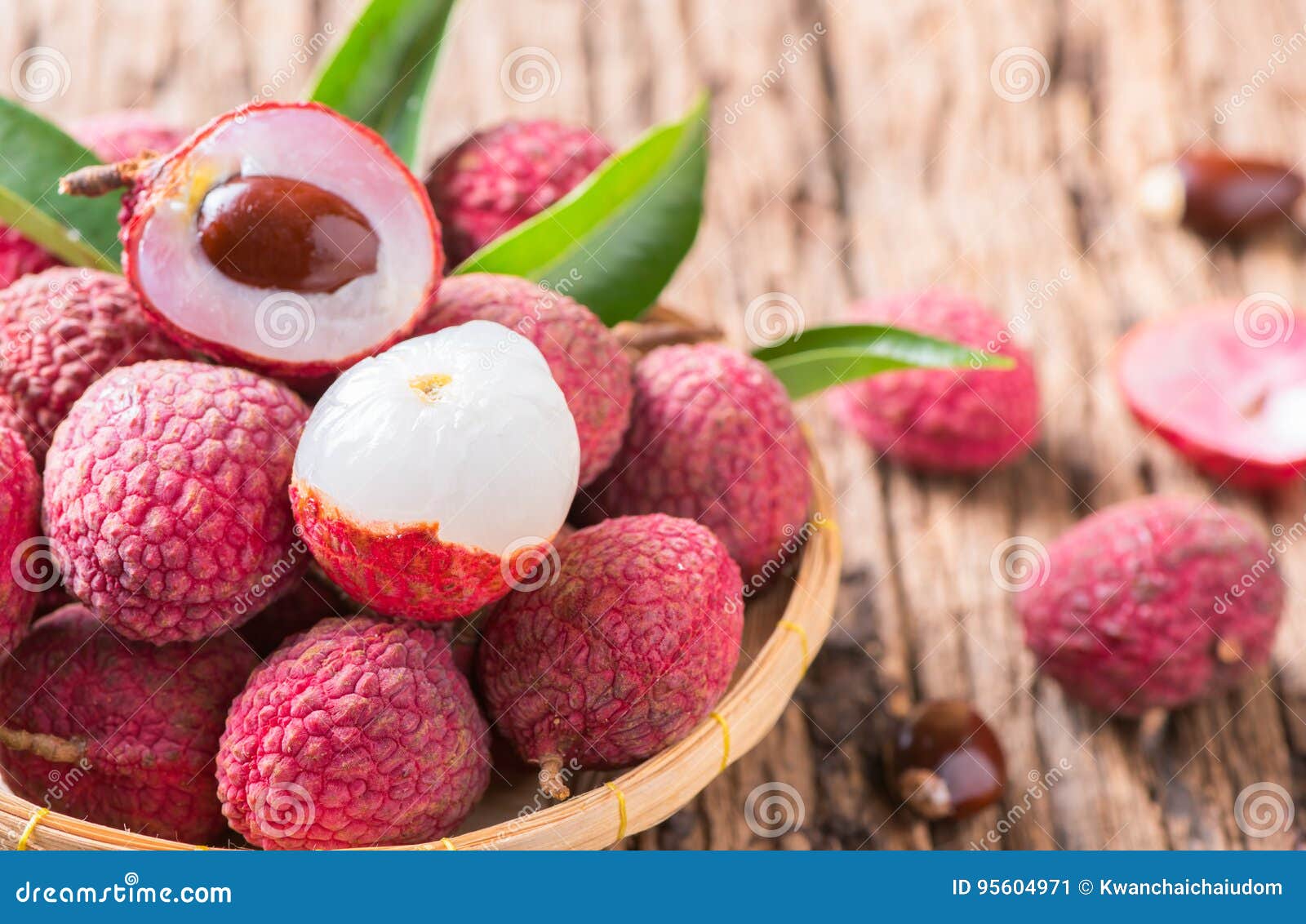 Fresh Organic Lychee Fruit on Bamboo Basket Stock Image - Image of ...