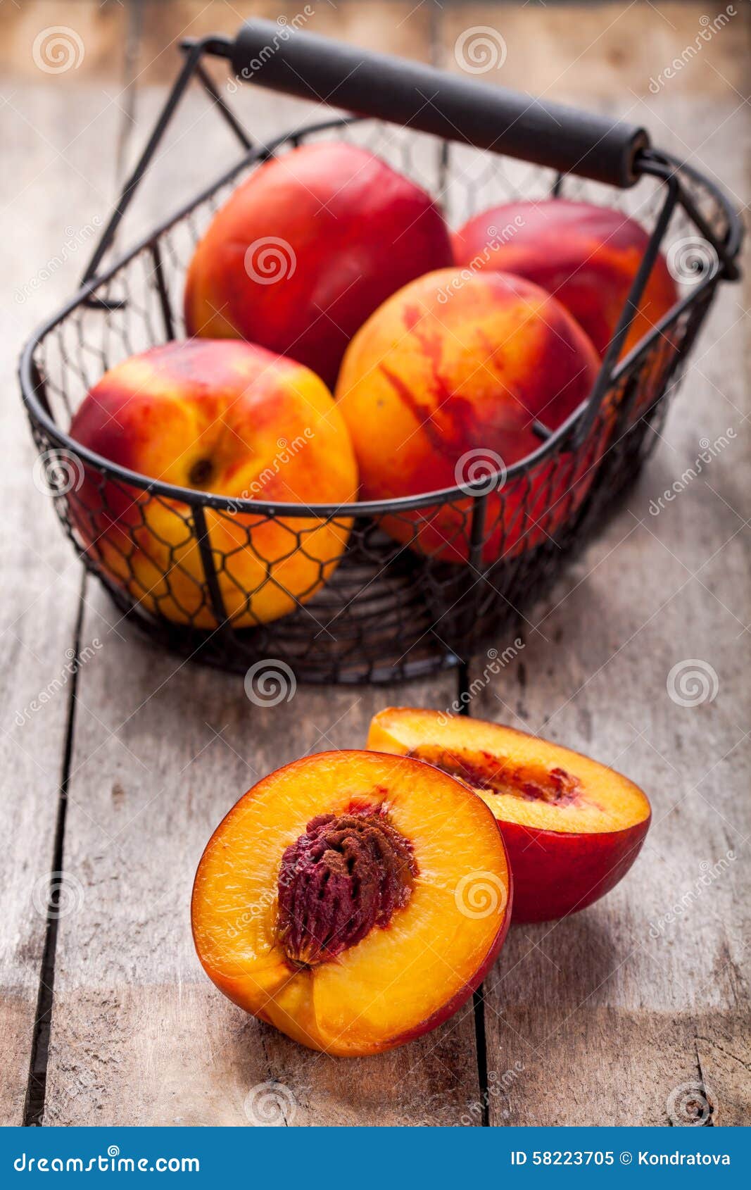 Fresh Organic Nectarines in a Basket Closeup Stock Image - Image of ...