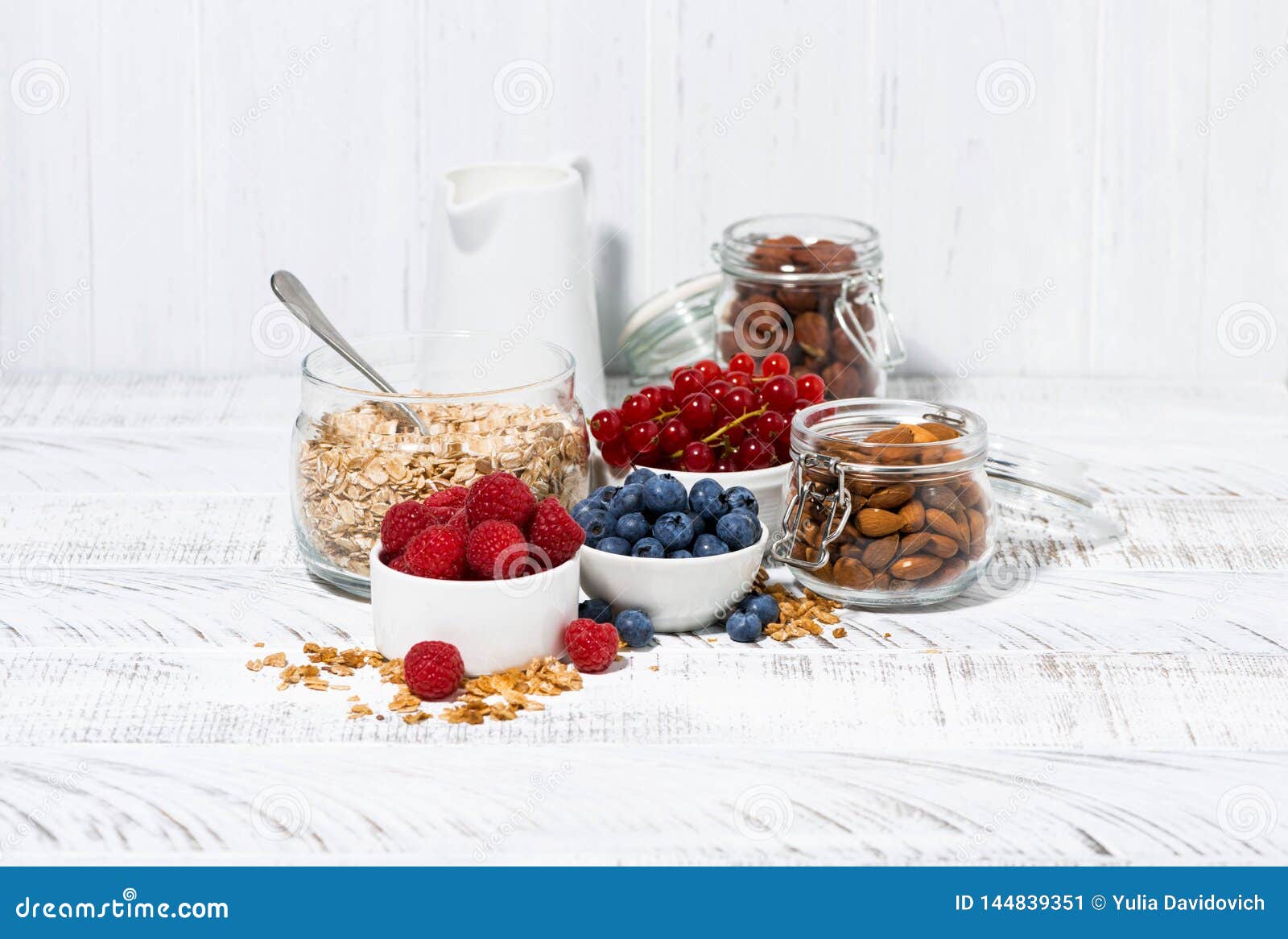 Fresh Organic Products for a Healthy Breakfast on White Table Stock ...