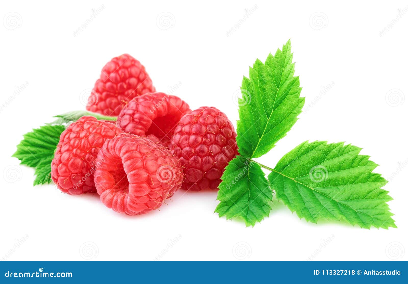 Fresh Organic Raspberry with Green Leaf on White Stock Photo - Image of ...