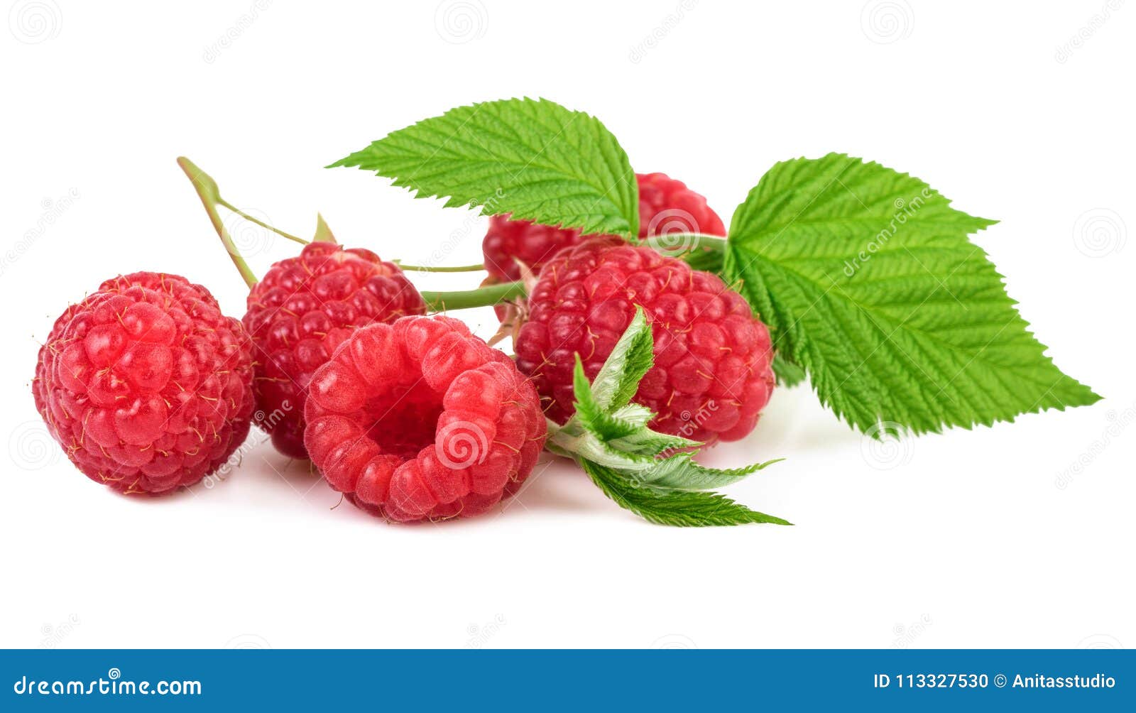 Fresh Organic Raspberry with Green Leaf on White Stock Photo - Image of ...