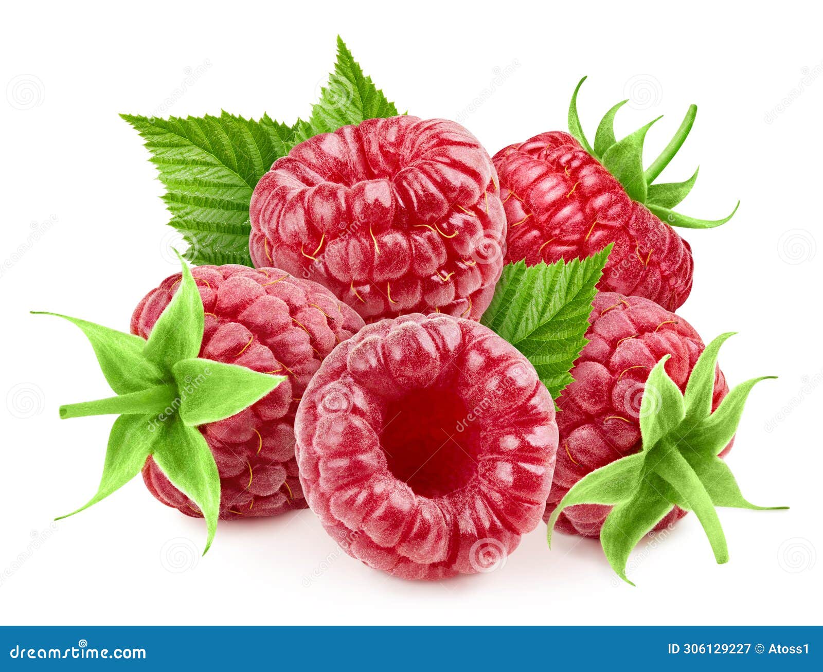 Fresh Organic Raspberry with Leaves Isolated Stock Image - Image of ...