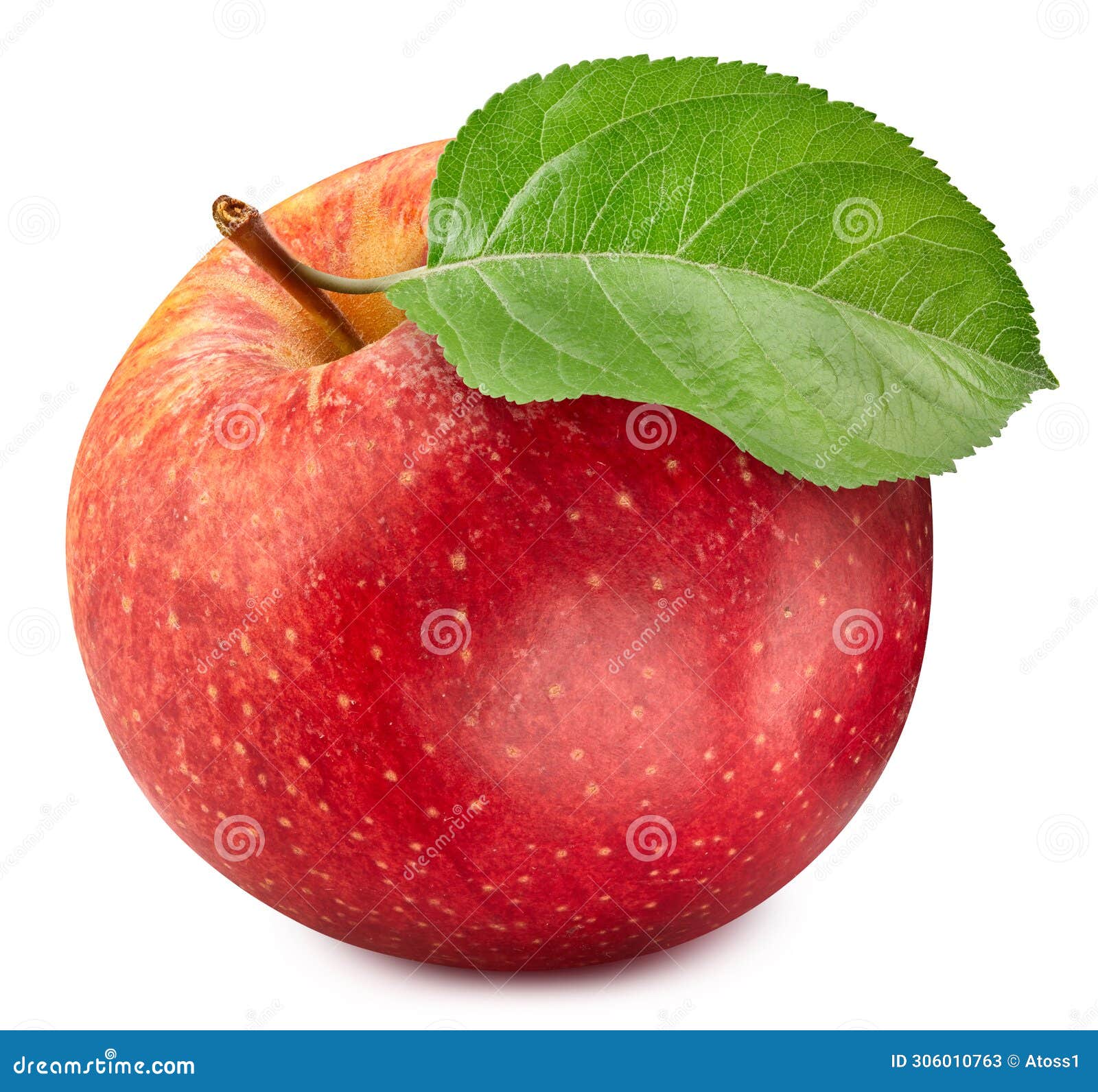 Fresh Organic Red Apple with Leaves Isolated on White Background Stock ...