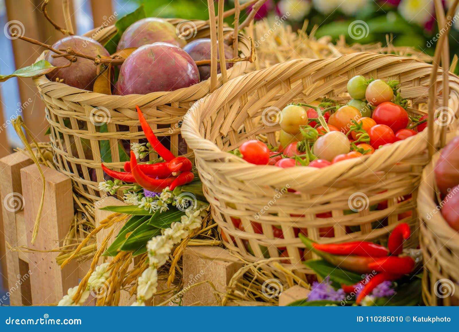 Fresh Organic Vegetables in Baskets Made of Handmade Bamboo. Stock ...