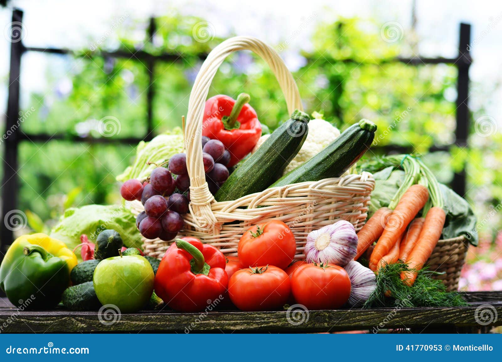 Fresh Organic Vegetables in Wicker Basket in the Garden Stock Image ...