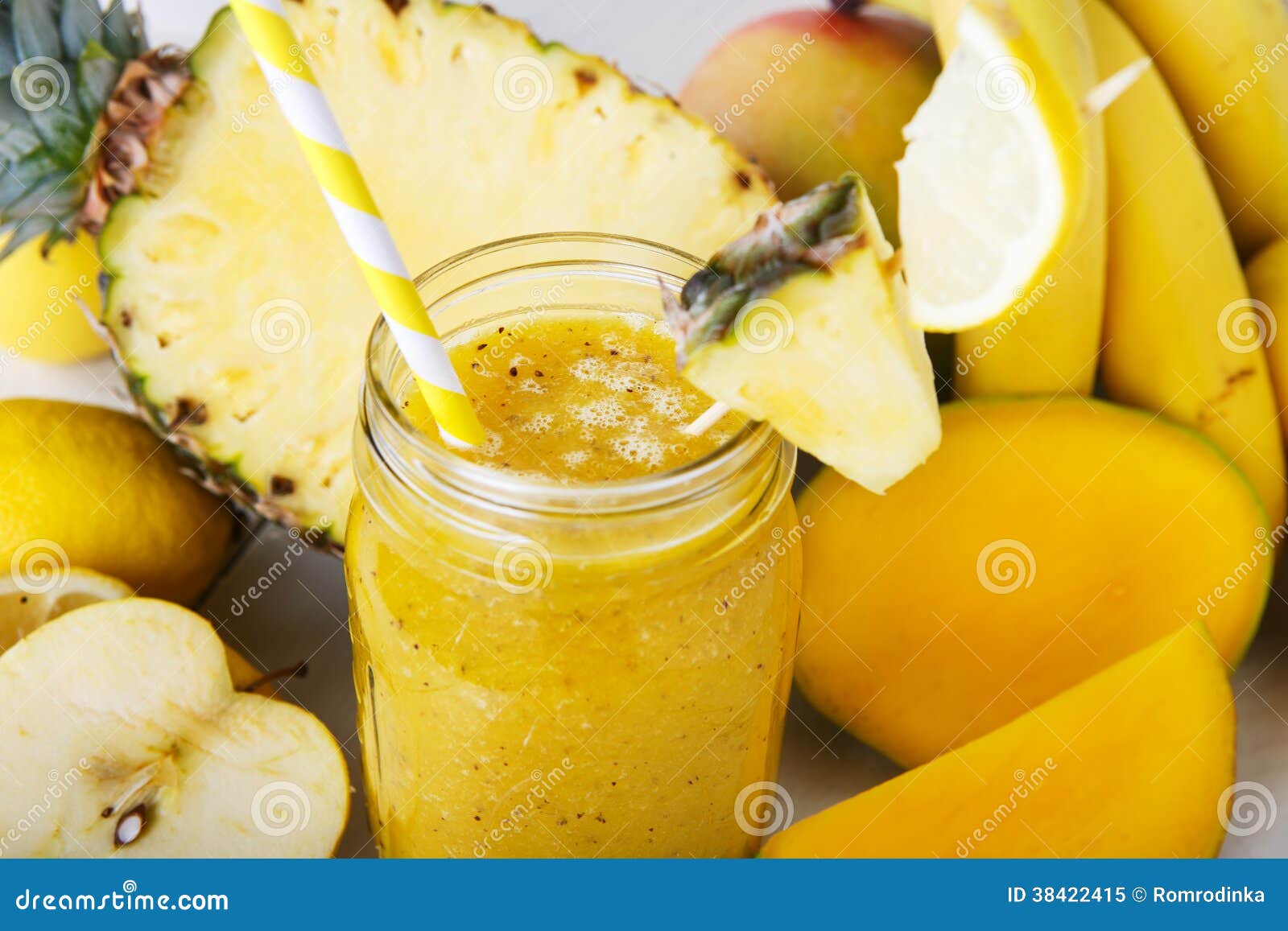Fresh Organic Yellow Smoothie Stock Image - Image of horizontal ...