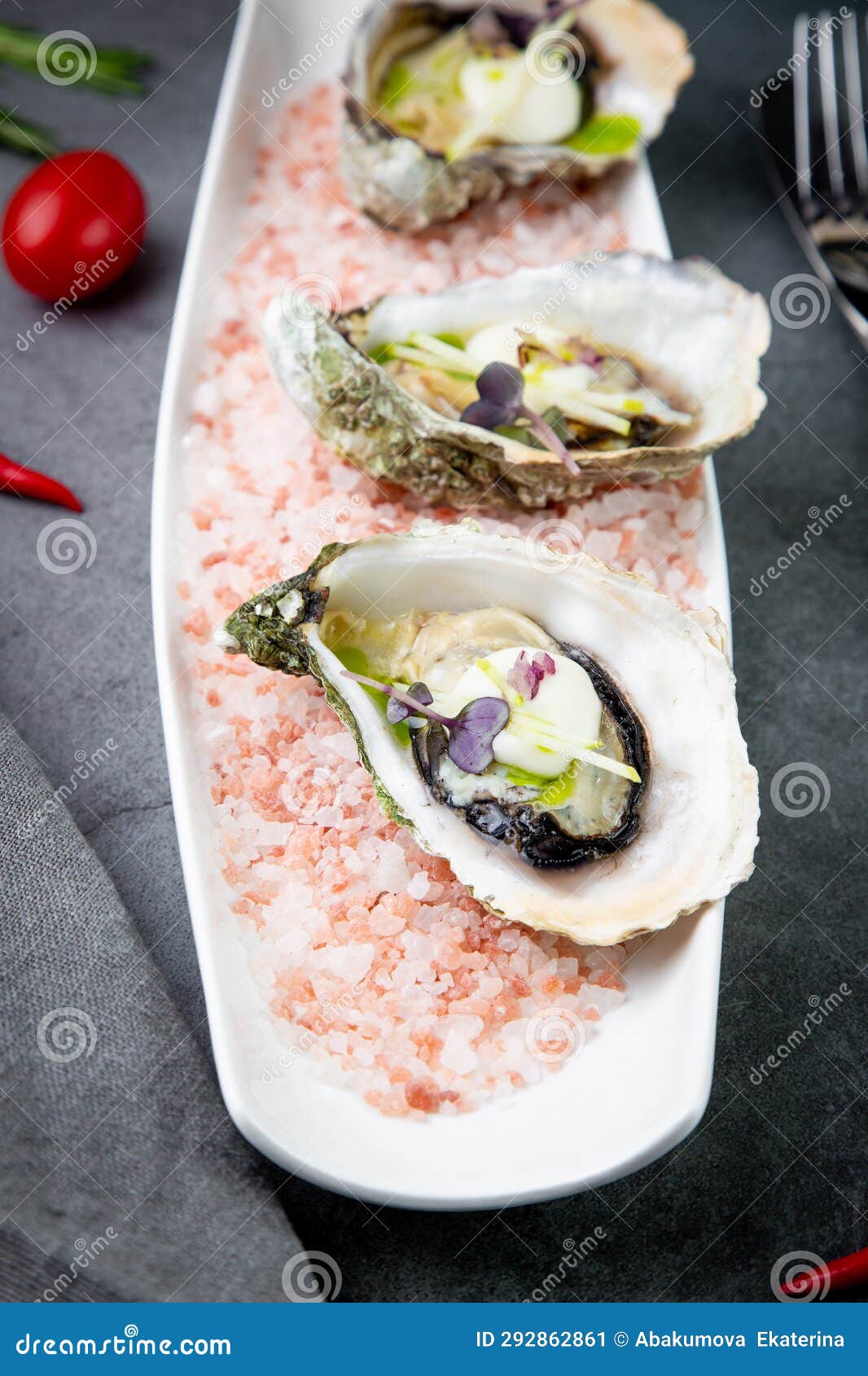 Fresh Oysters on Red Sea Salt on a White Plate Stock Image - Image of ...