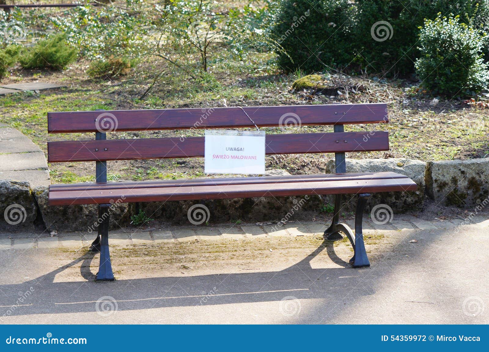Fresh painted bench stock photo. Image of sign, bench - 54359972