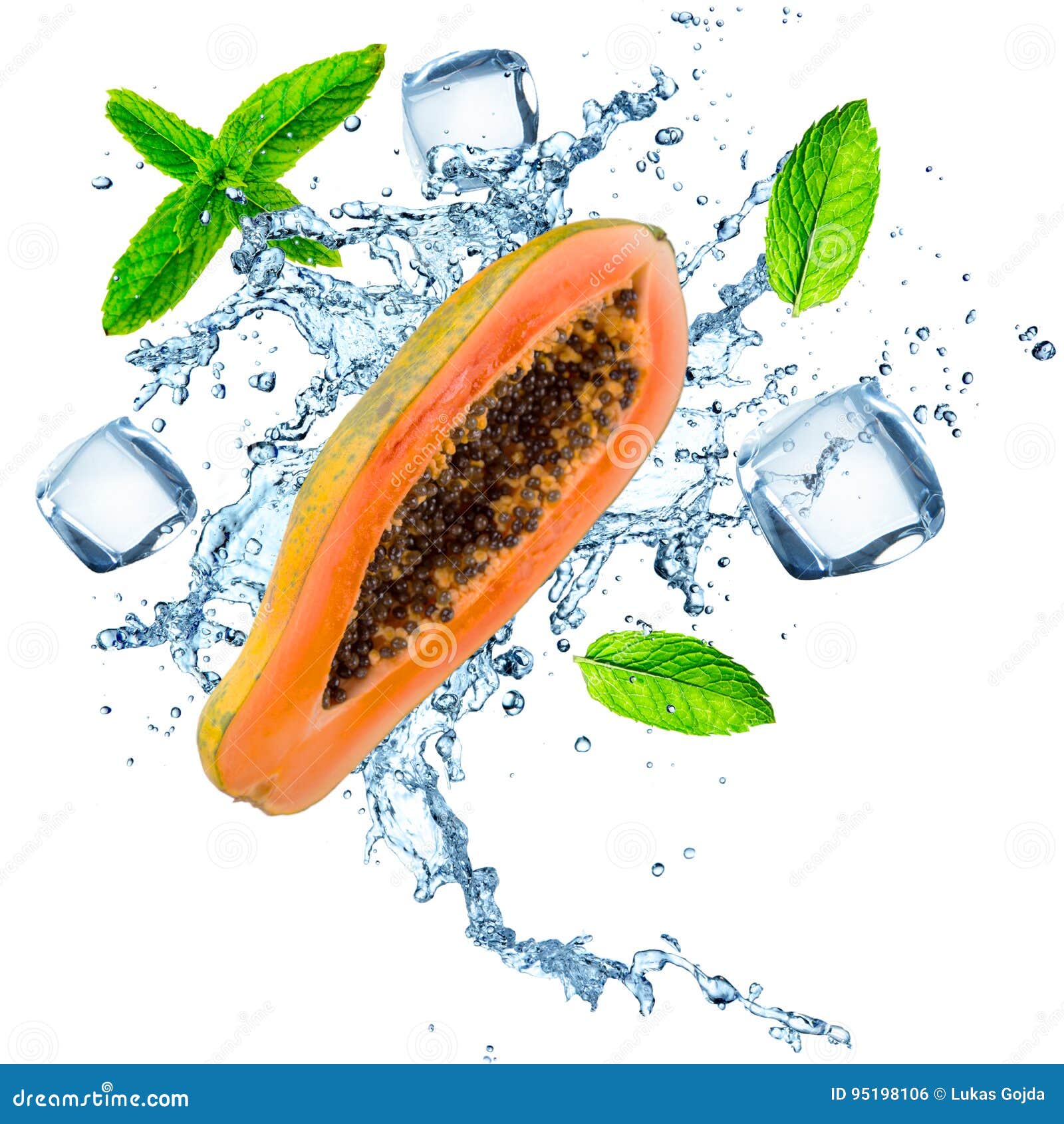 Fresh Papaya with Water Splash on White. Stock Photo - Image of liquid ...