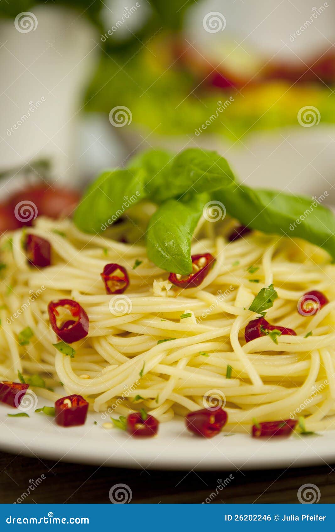 Fresh Pasta with Basil and Red Chilli on Table Stock Photo - Image of ...