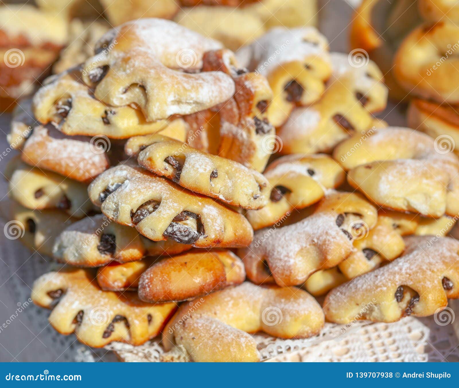 Fresh Pastries for Sale in the Market Stock Photo - Image of closeup ...