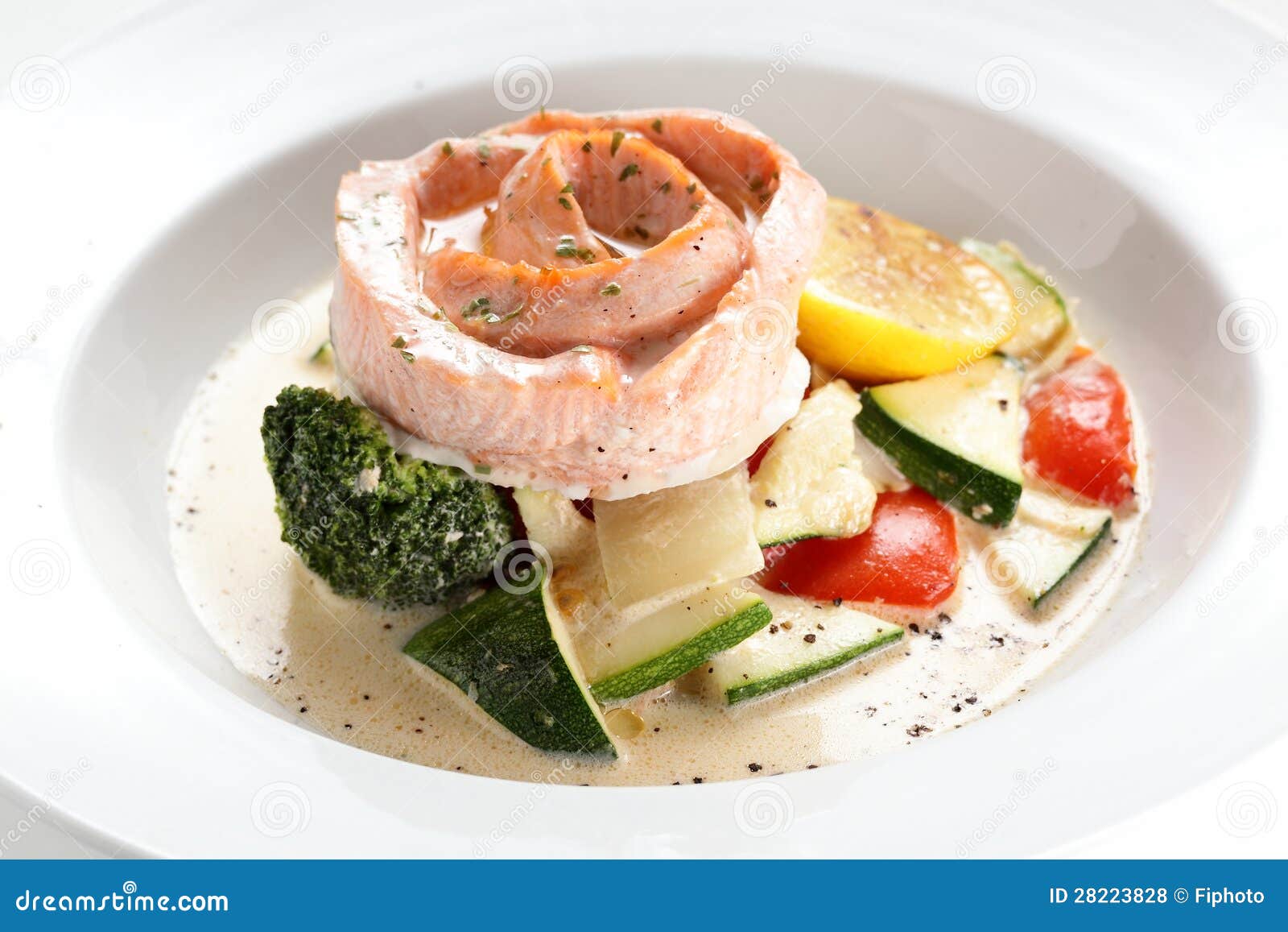 Fresh Peace of Fish with Garnish Stock Photo - Image of lettuce, feta ...