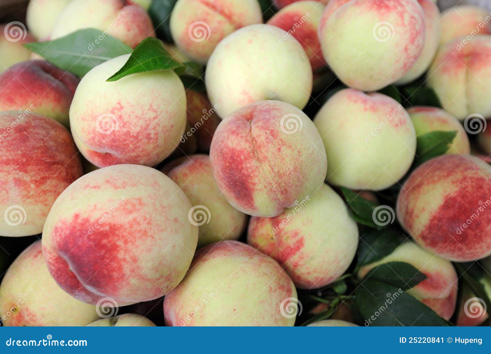 Fresh Peach Fruits With Green Leaves Isolated On White Background Stock ...