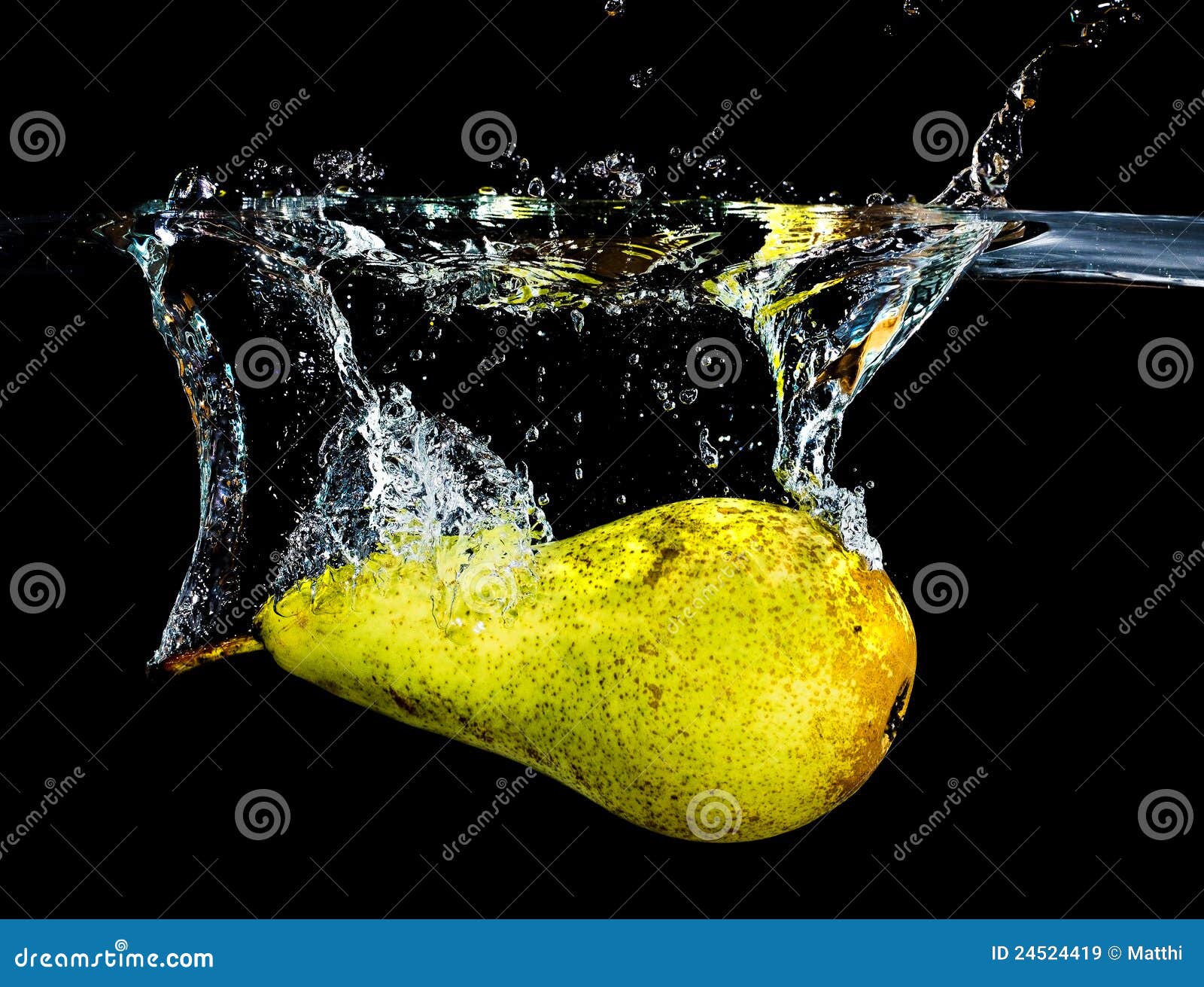 Fresh Pear Dropping into Water Stock Image - Image of black, freshness ...