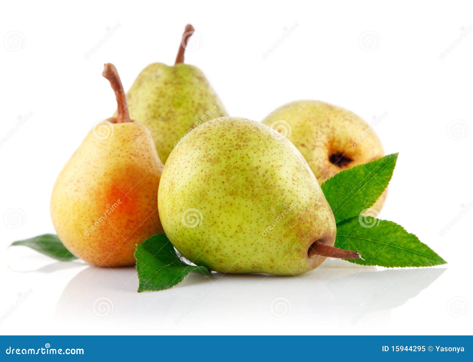 Fresh Pear Fruits with Green Leaves Stock Image - Image of yellow ...