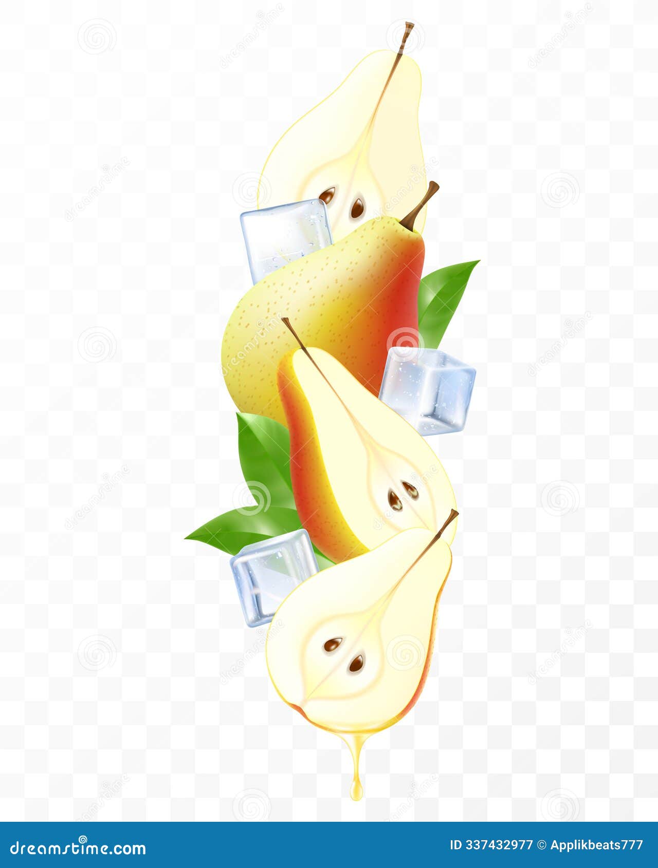 Fresh Pear with Ice Cubes Falling or Flying. Composition of Elements ...