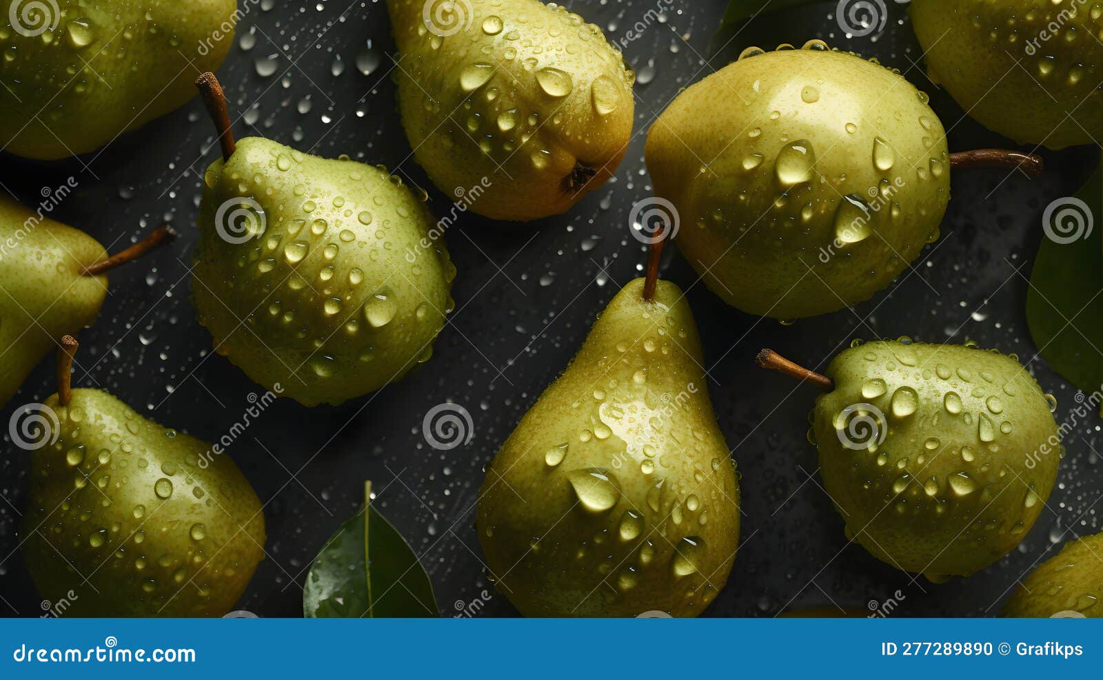 Fresh Pears on a Dark Background, Covered in Water Droplets. the Pears ...
