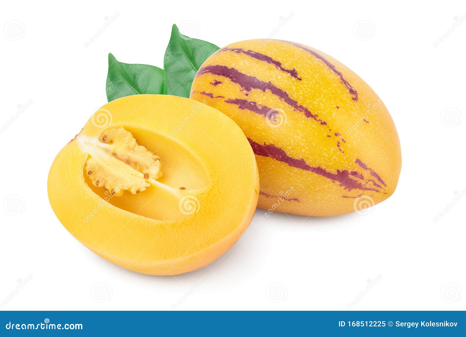 Fresh Pepino Fruit with Half Isolated on White Background. Stock Image ...