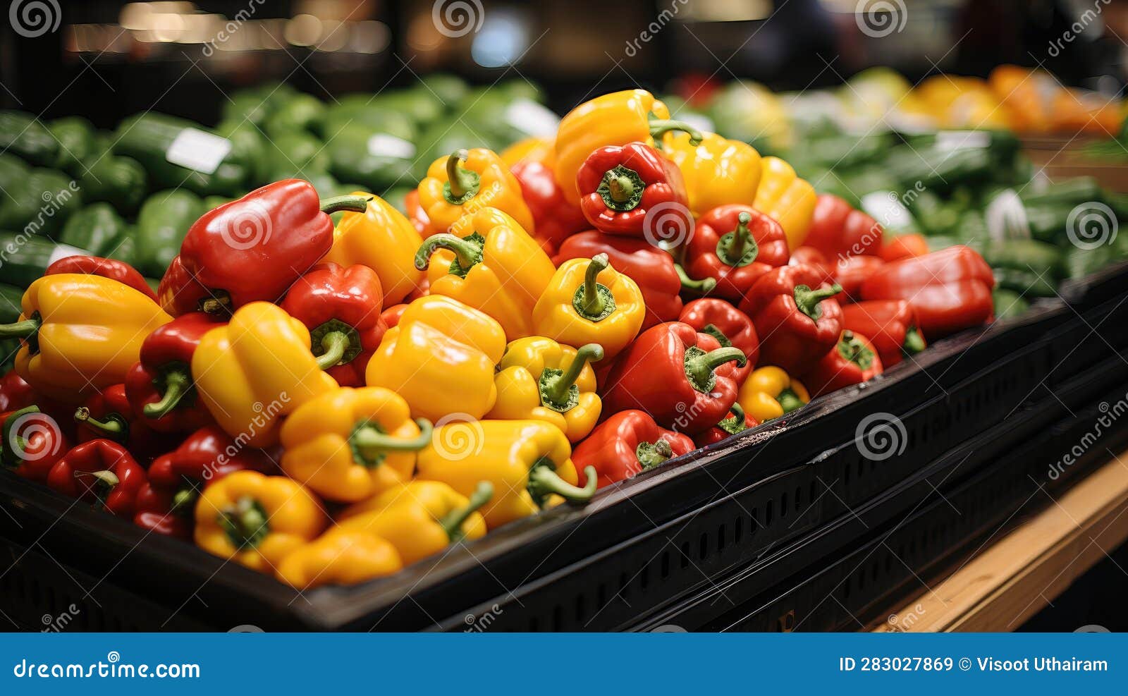 Fresh Peppers and Vegetables on Display at a Supermarket, Stack of ...