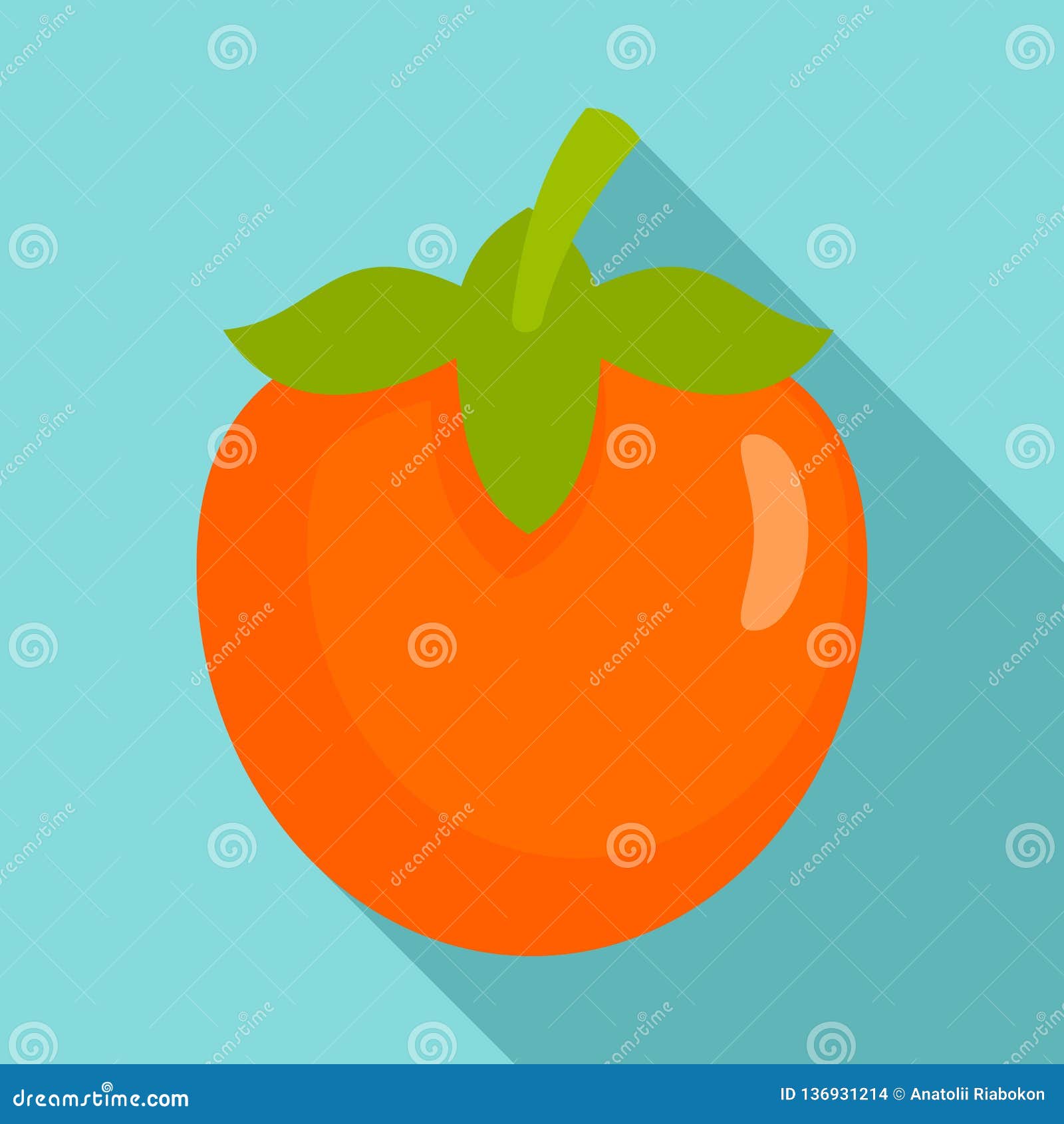 Fresh Persimmon Icon, Flat Style Stock Vector - Illustration of ...