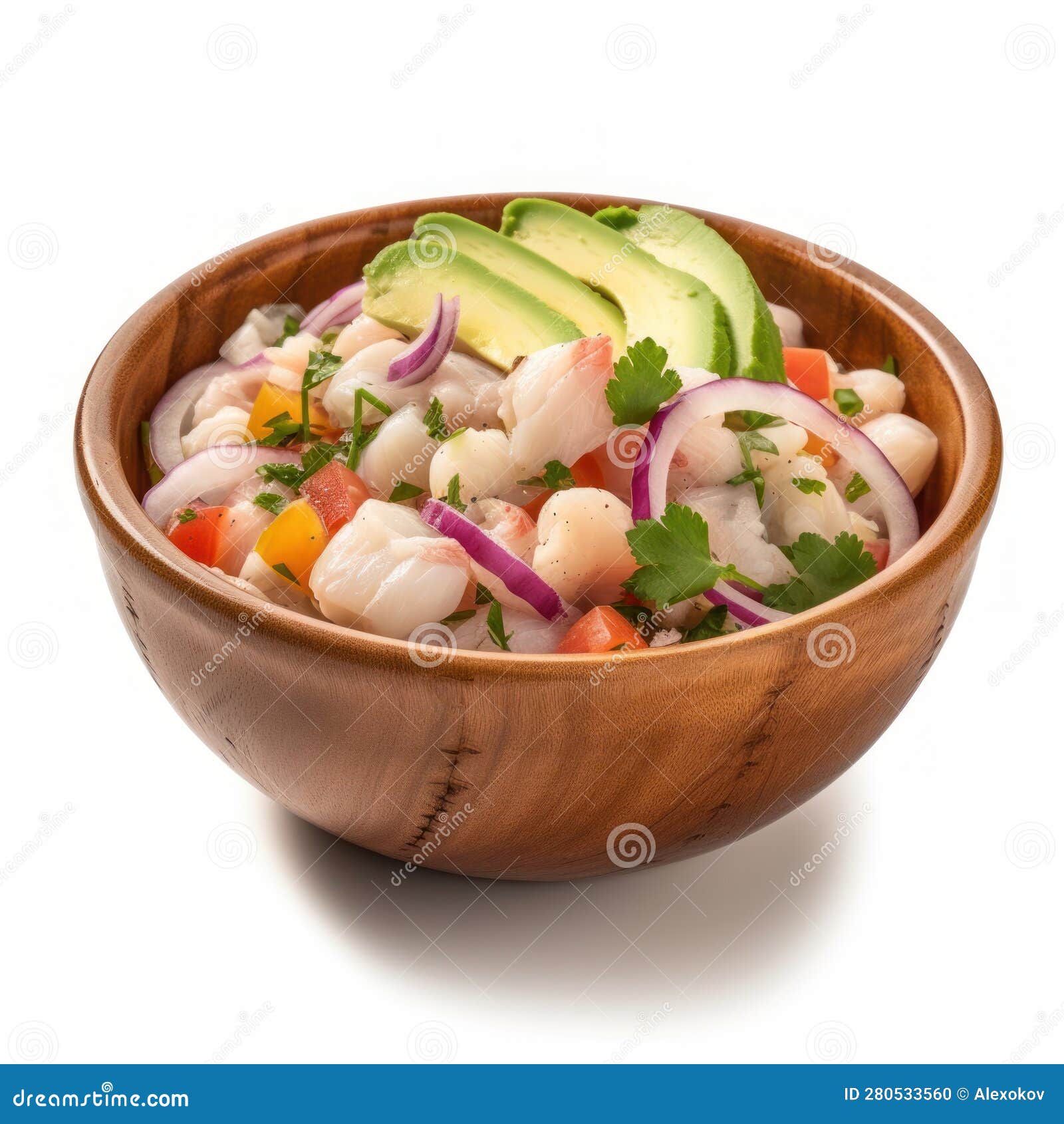 Fresh Ceviche Bowl: Oceanic Delight On A Coastal Wooden Setting With ...