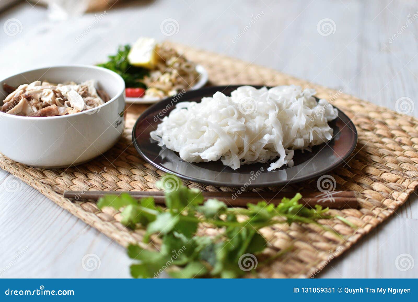 Fresh Pho Noodles on a Plate. Wide Flat Rice Noodles. Side View. Stock ...