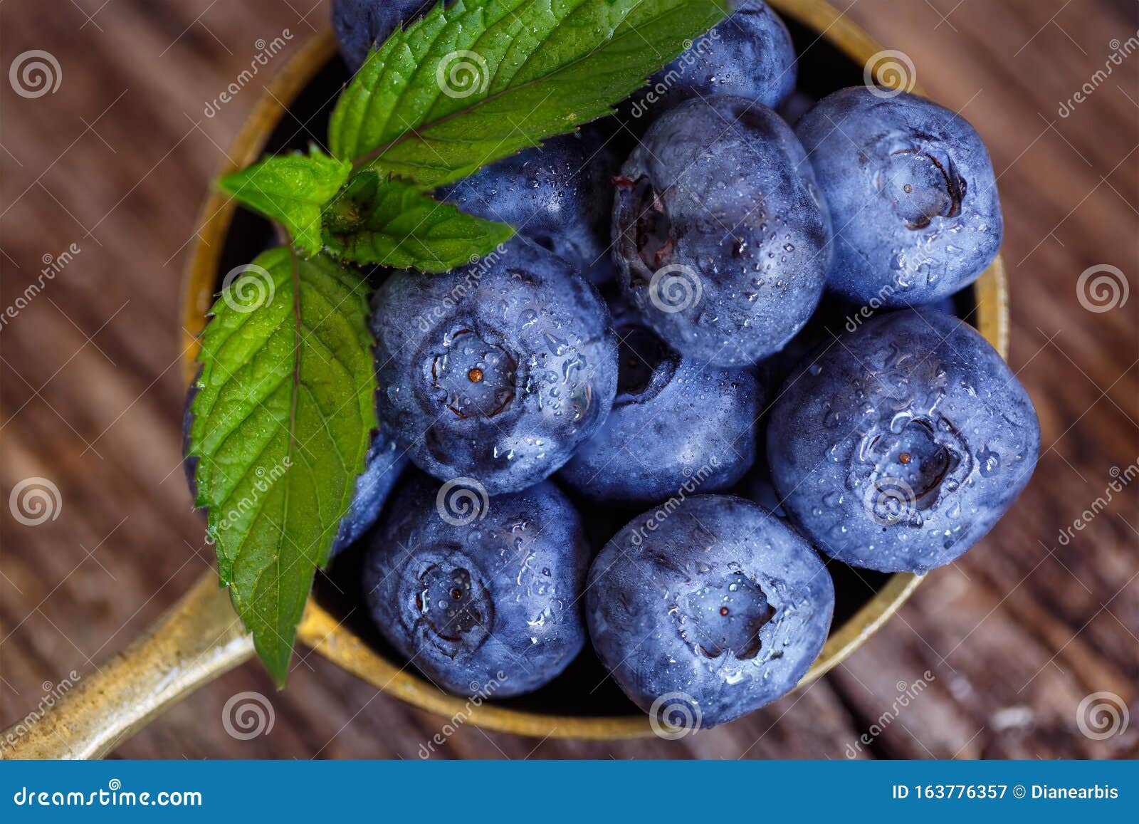 Fresh Picked Blueberries with Mint Stock Image - Image of horizontal ...