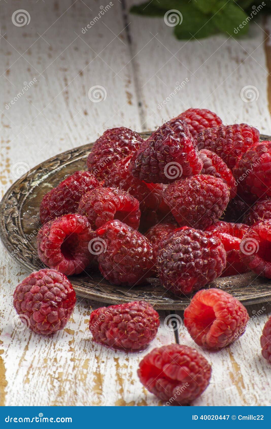 Fresh Picked Raspberries on a Wooden Table Stock Image - Image of ...