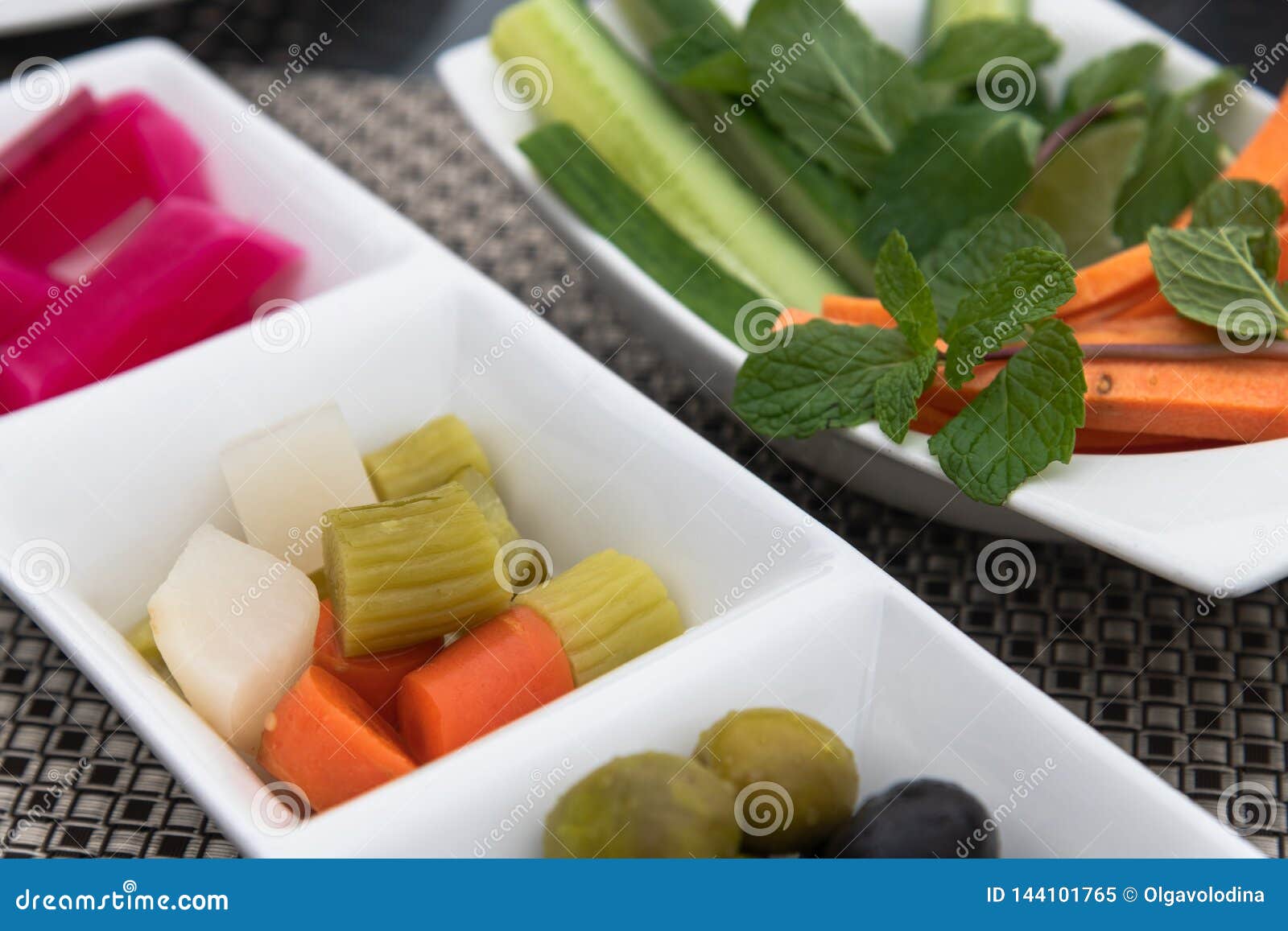 Fresh and Pickled Vegetables on Plates Stock Image - Image of pickled ...
