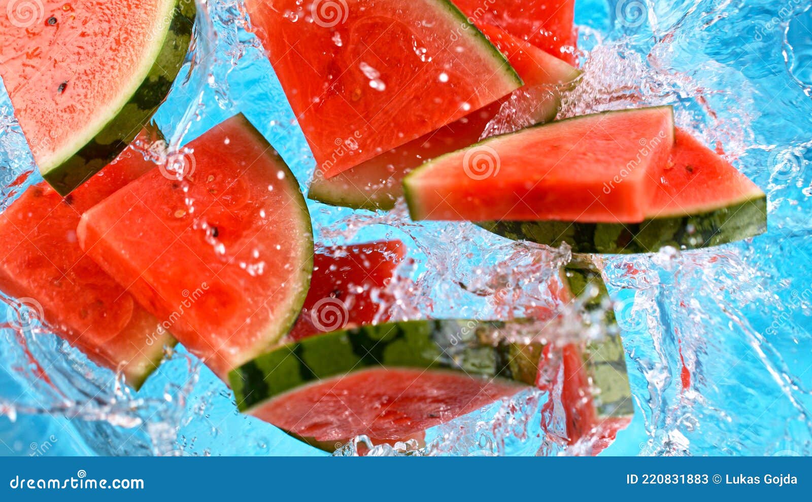 Fresh Pieces of Water Melon Falling in Water with Splash Stock Image ...