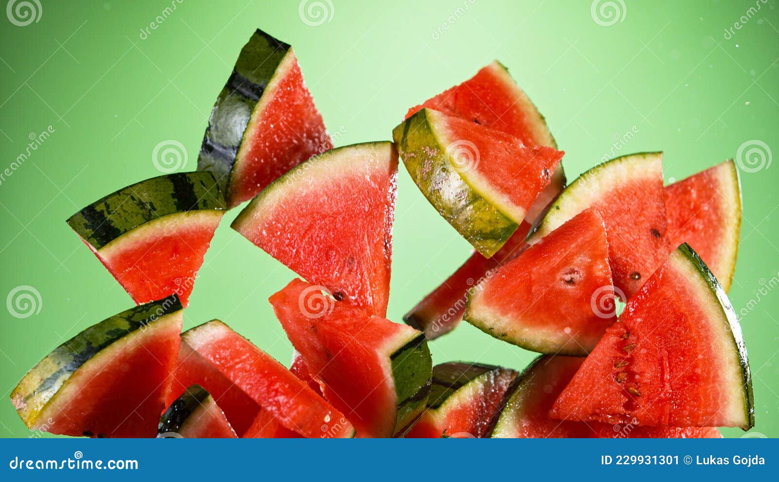 Fresh Pieces of Water Melon Flying Stock Image - Image of refreshment ...