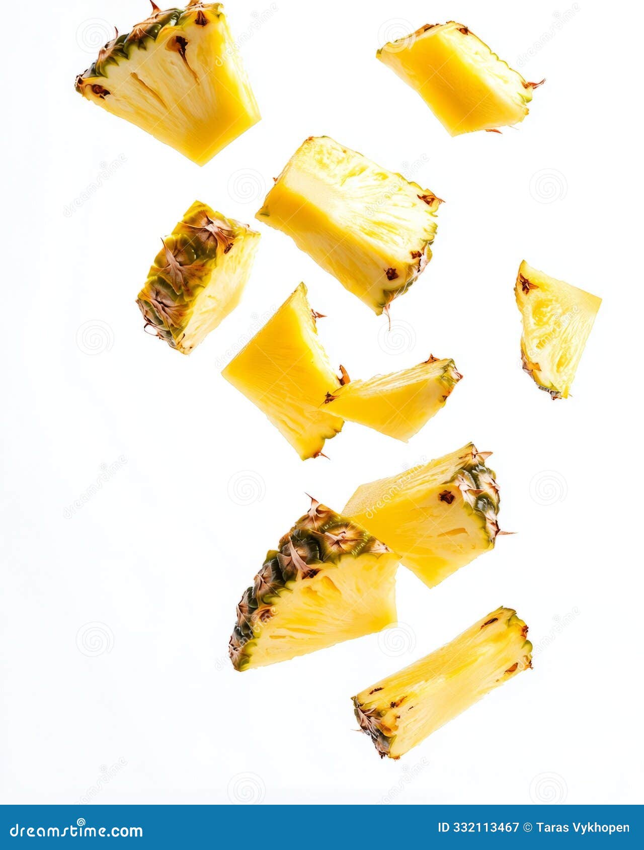 Fresh Pineapple Chunks Falling on a White Background in a Dynamic ...