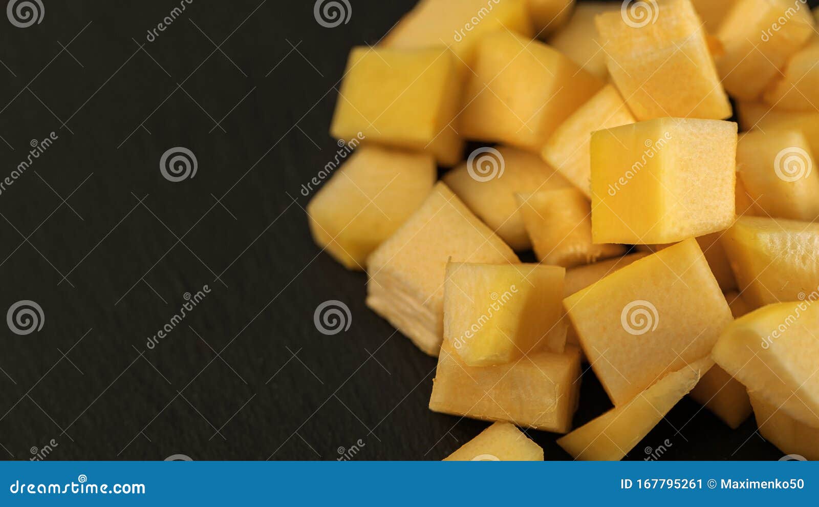 Fresh Pineapple Cube Slices on Black Background. Pineapple Chunks Close ...