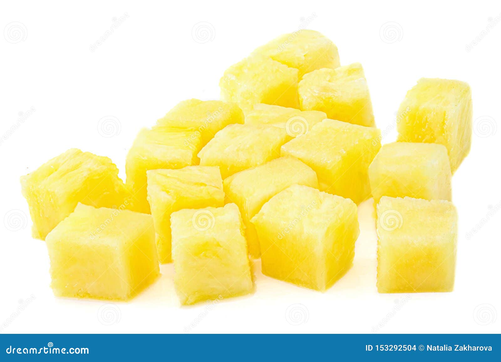 Fresh Pineapple Cube Slices Isolated on the White Background. Pineapple ...