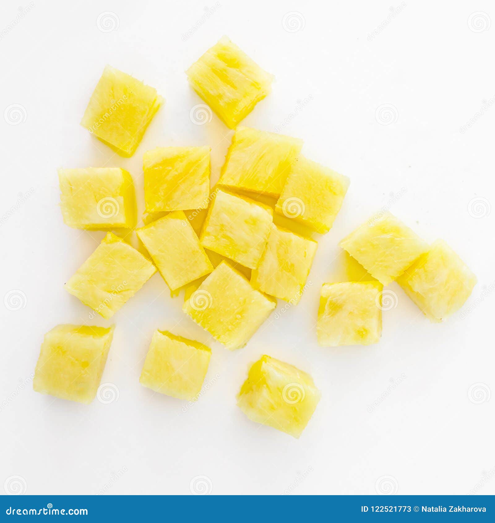 Fresh Pineapple Cube Slices Isolated on the White Background. Pi Stock ...