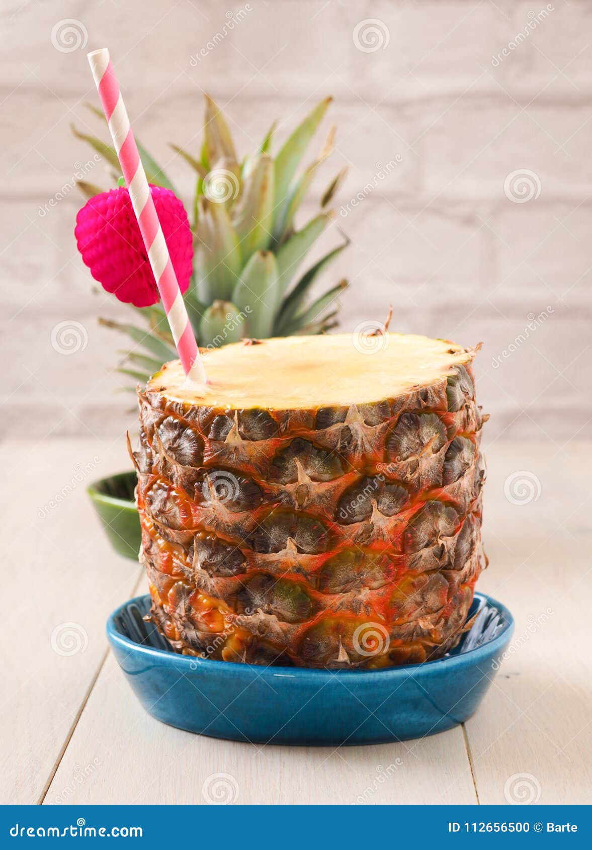 Fresh Pineapple with a Drinking Straw Stock Photo - Image of gourmet ...